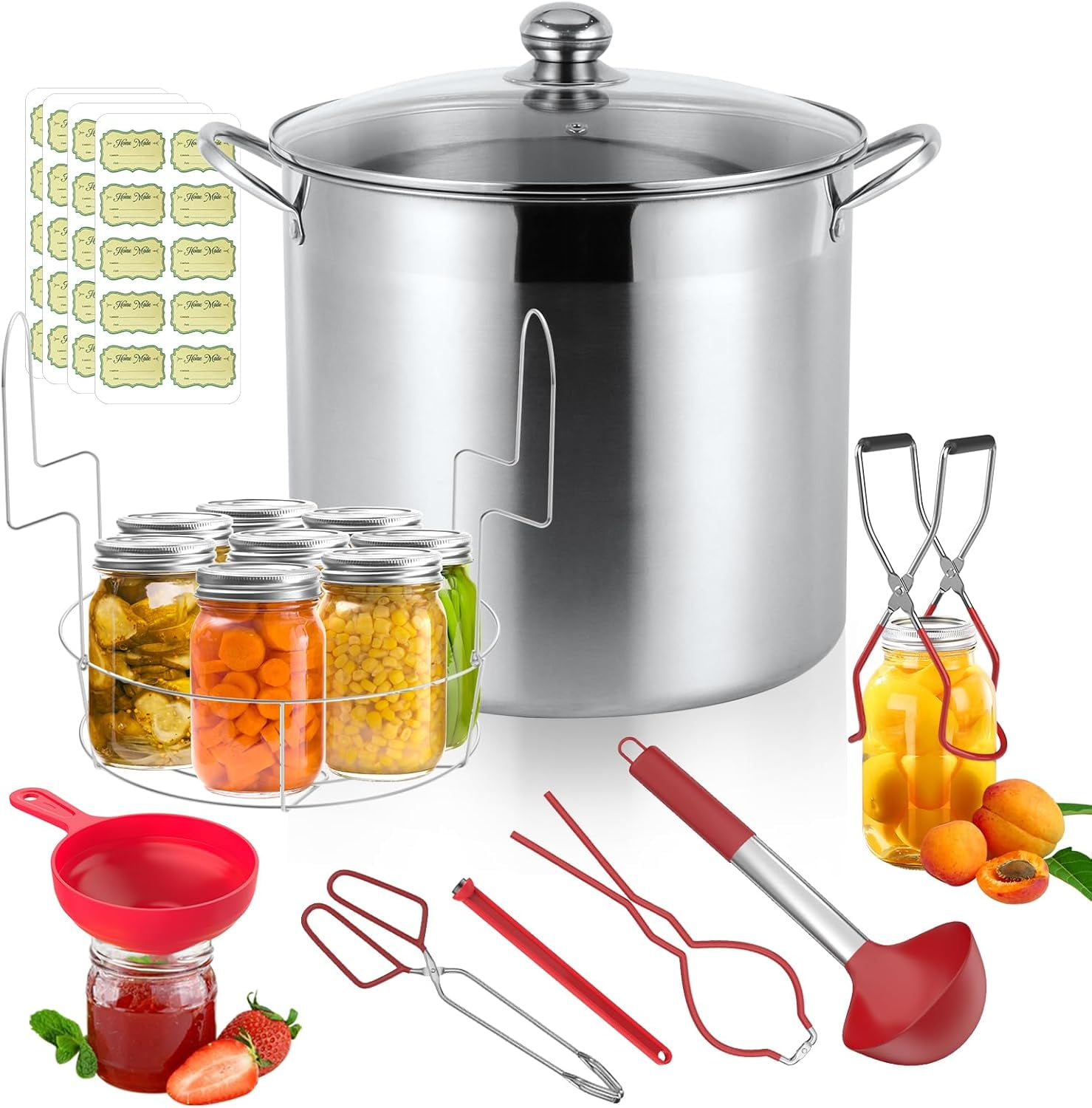 21.5 QT Stainless Steel Canning Pot with Lid, Rack and Canning Tools ...