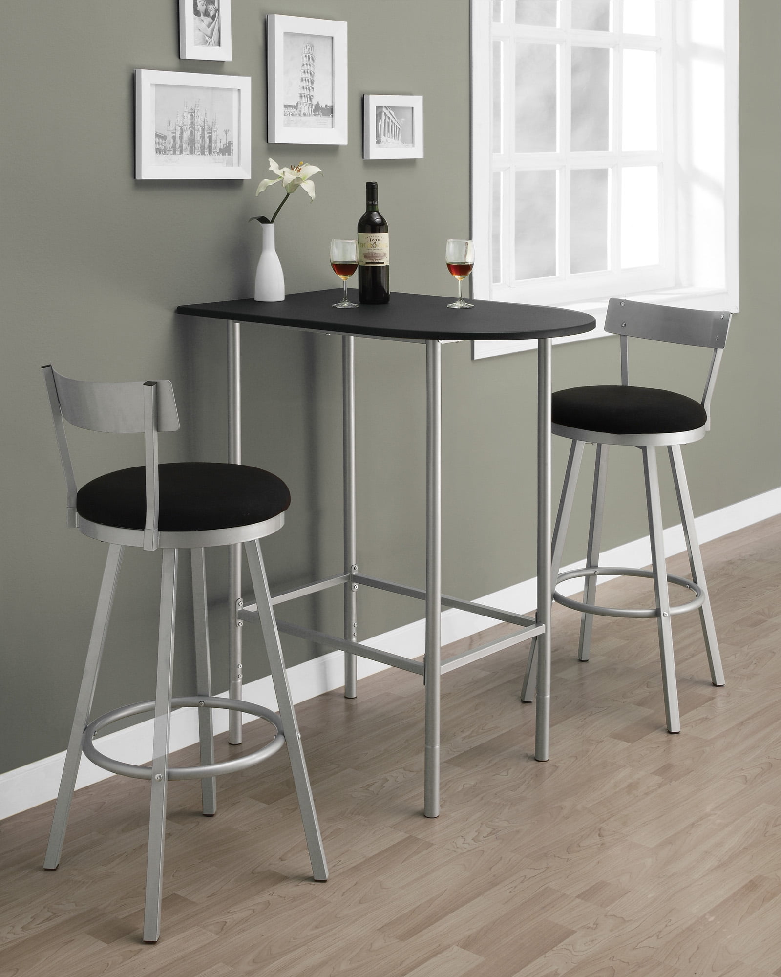 23.75" x 35.5" x 41" Black Silver Mdf Metal Home Bar - Walmart.com