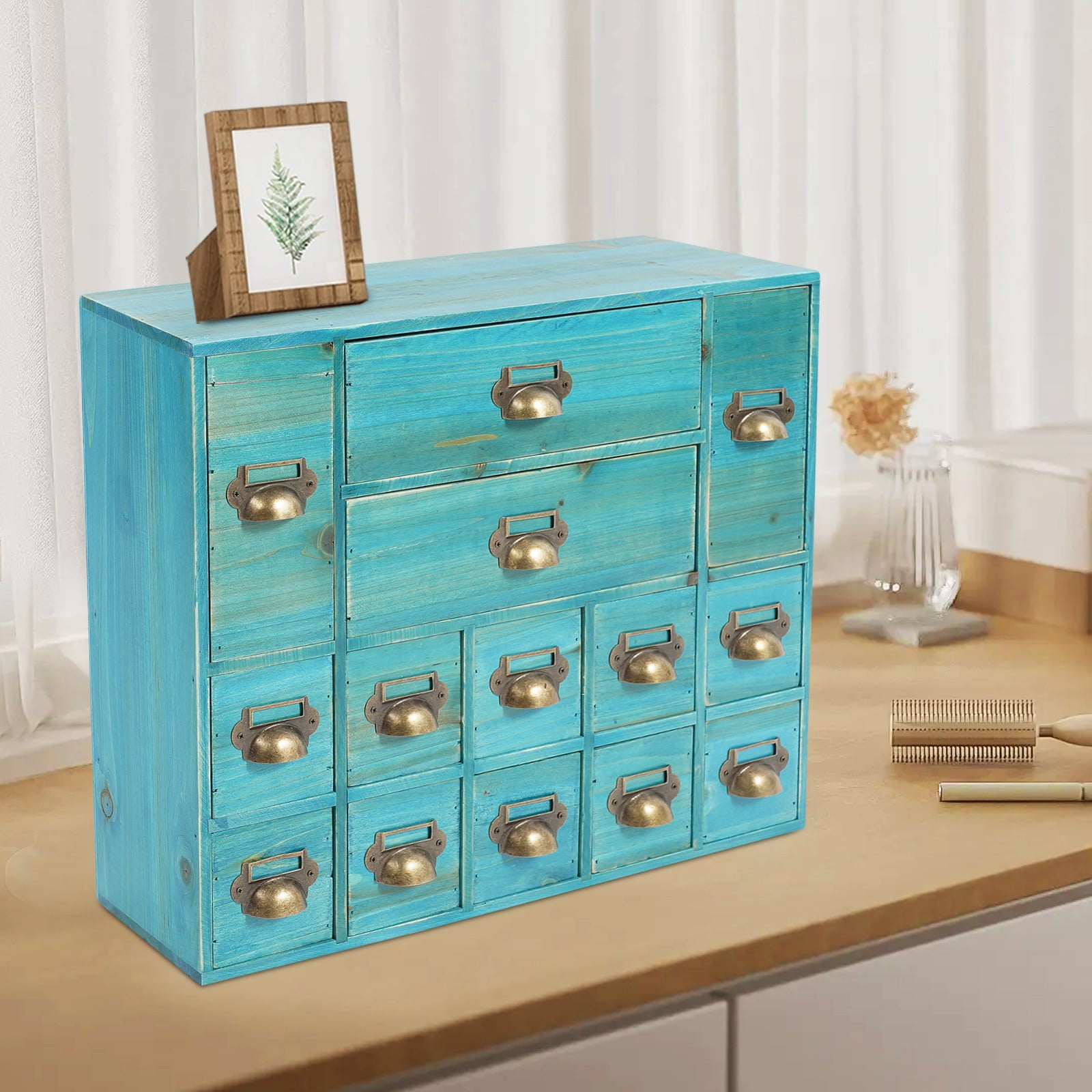 21*6.3*16.7 Free Standing Blue Wooden 16 Drawers Organizer Vintage ...