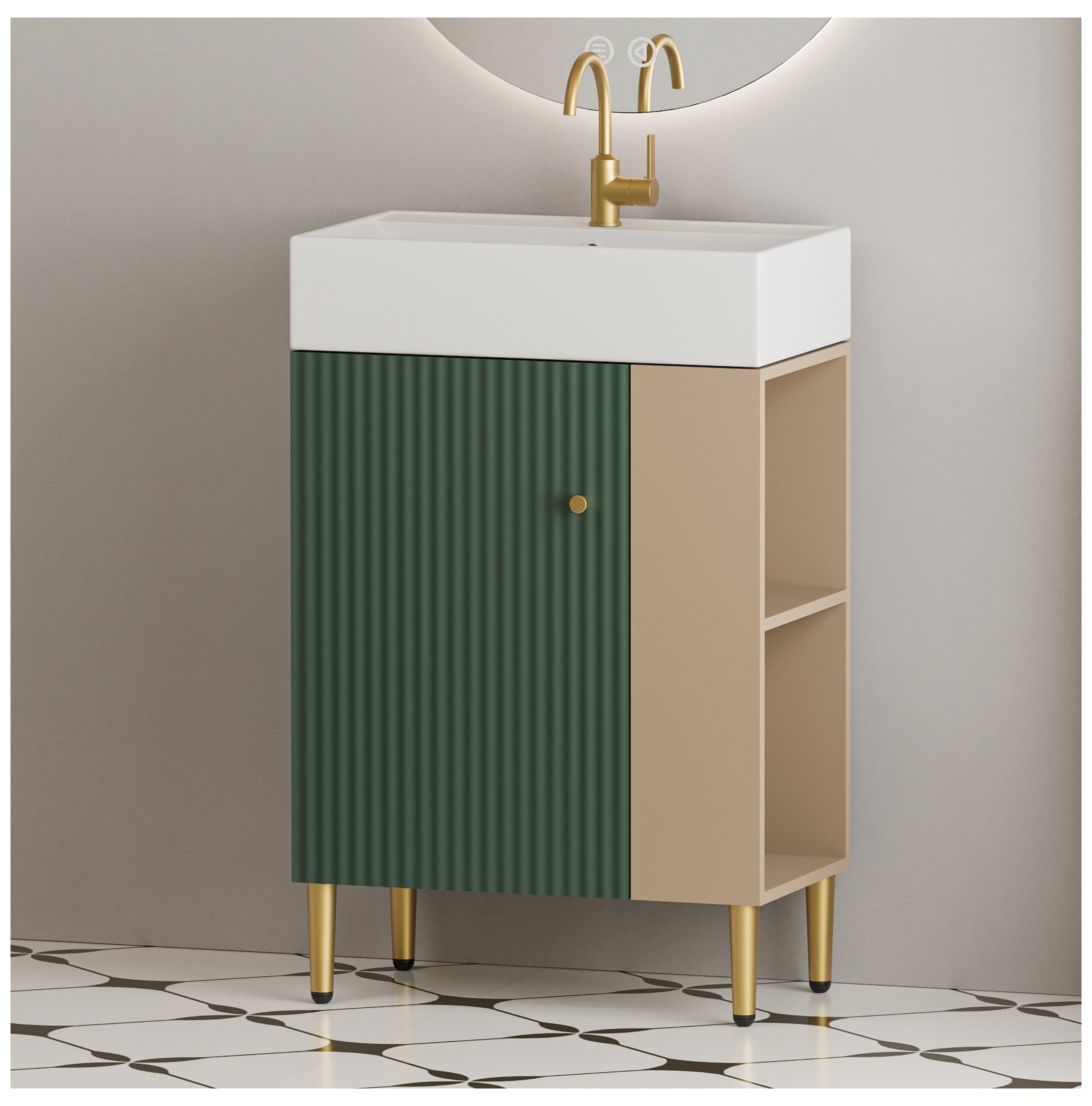 21.6" Bathroom Vanity with Sink, Green Open Shelf Storage Cabinet ...