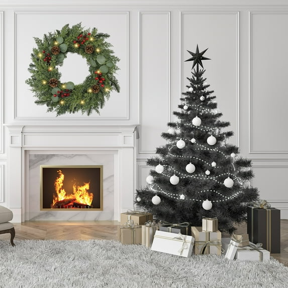 21.6" Christmas Wreaths for Front Door Christmas Frost Wreath with Pine ...