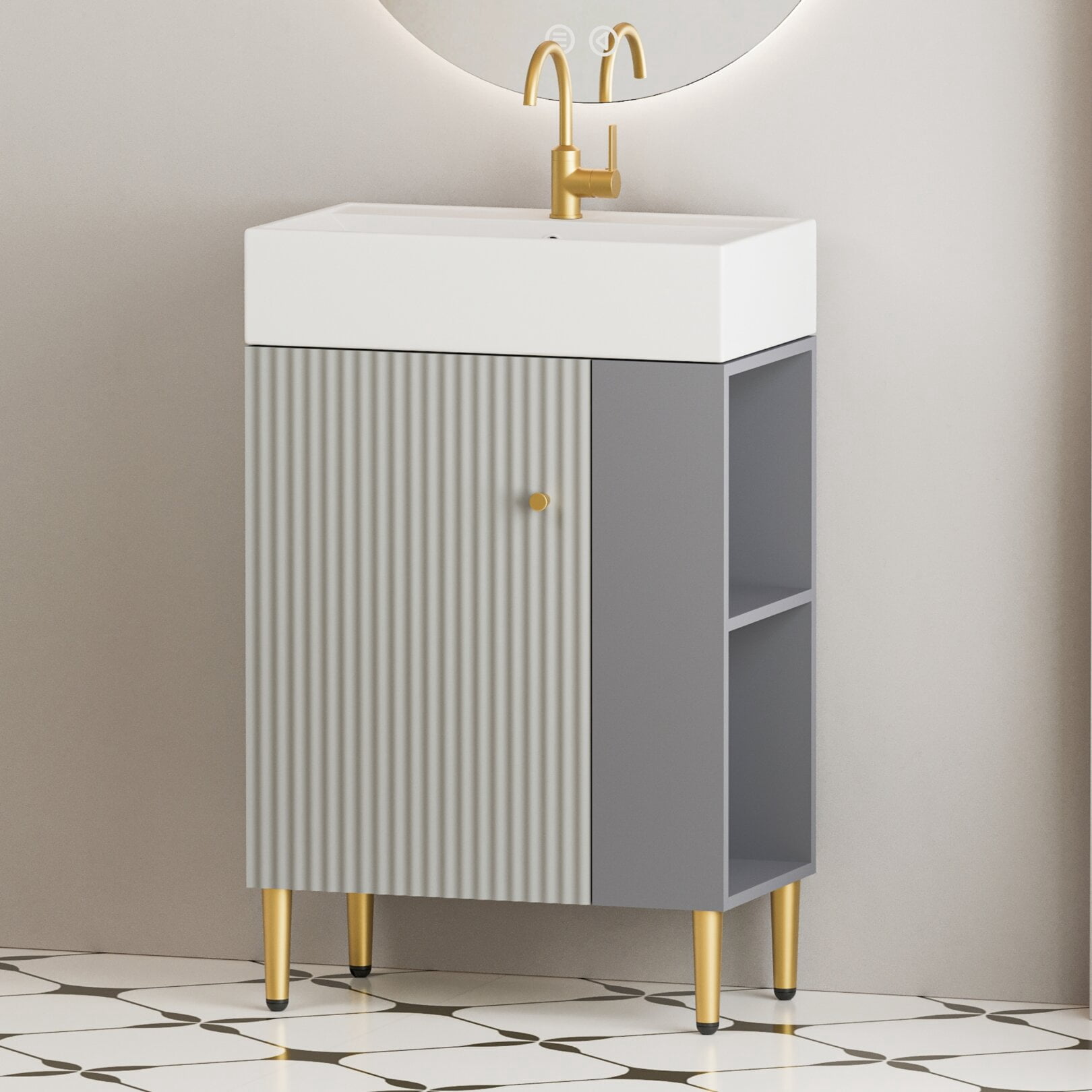 21.6" Modern Bathroom Vanity with Ceramic Sink, Soft-Close Door & Open ...