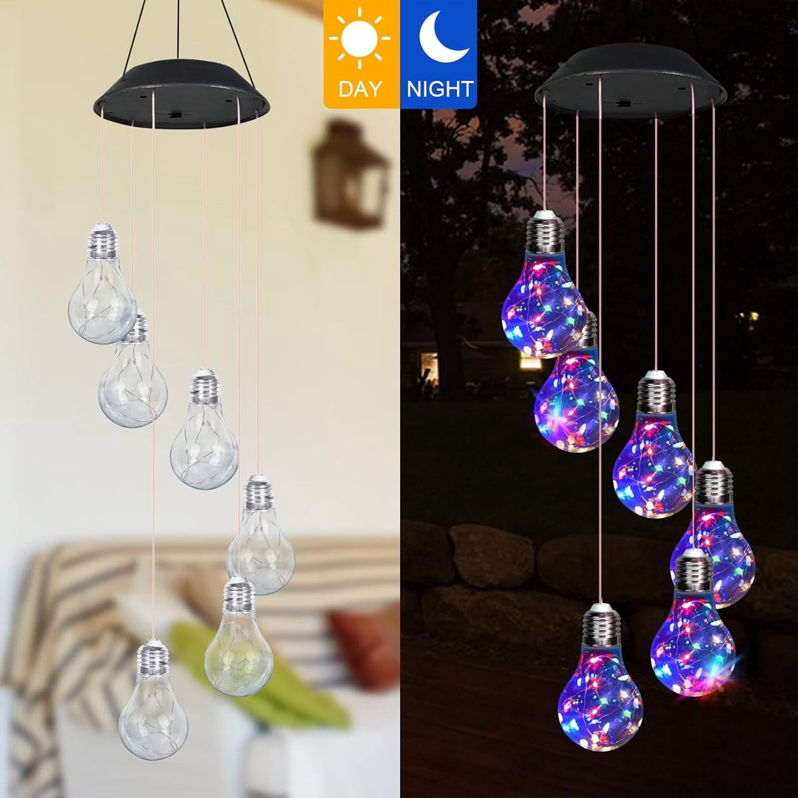 21.6" Solar Wind Chimes for Outside, Hanging Solar Light Bulb Chime ...