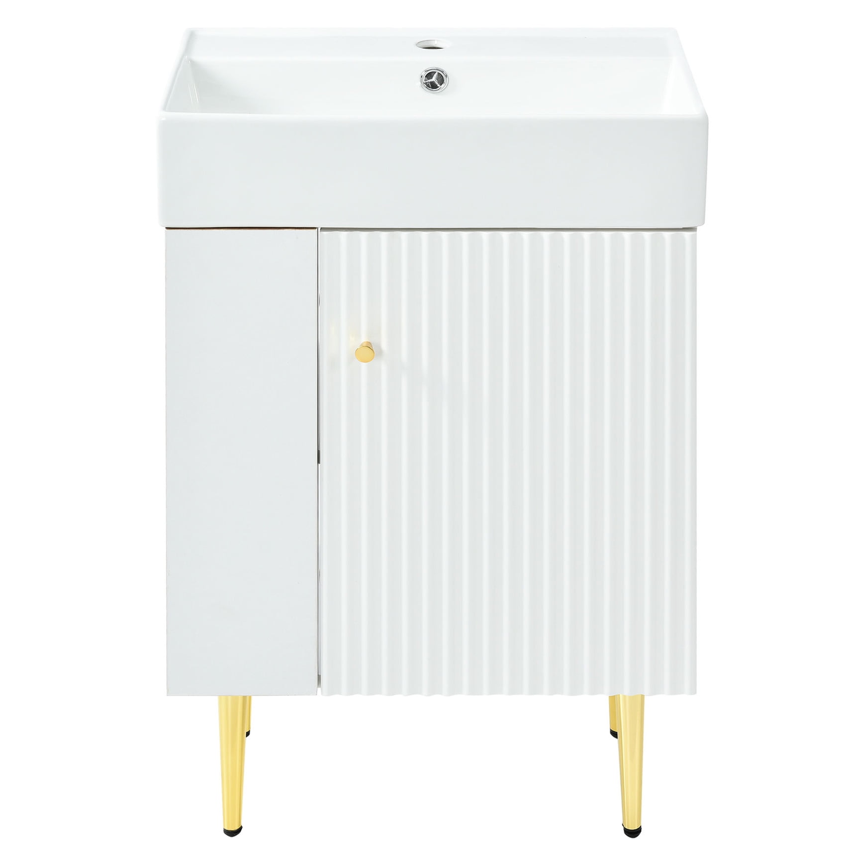 21.6" White Ceramic + MDF Vanity | Large Storage, Waterproof Paint ...