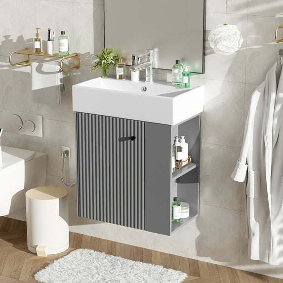 21.6 inch Modern Floating Bathroom Vanity with Ceramic Basin - Perfect ...