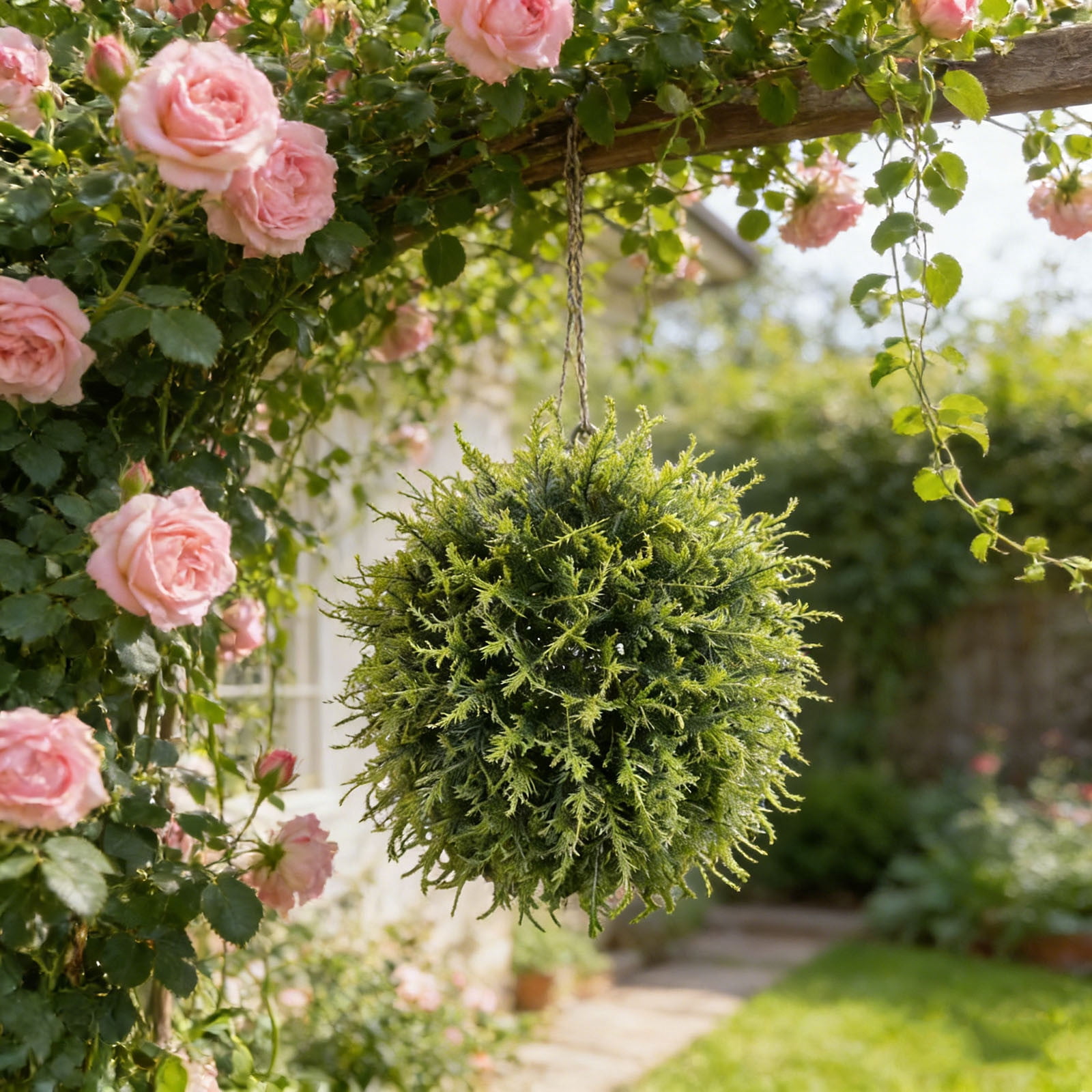 21.65'' Artificial Evergreens Cypress Ball, Topiary Pines Needle Grass ...