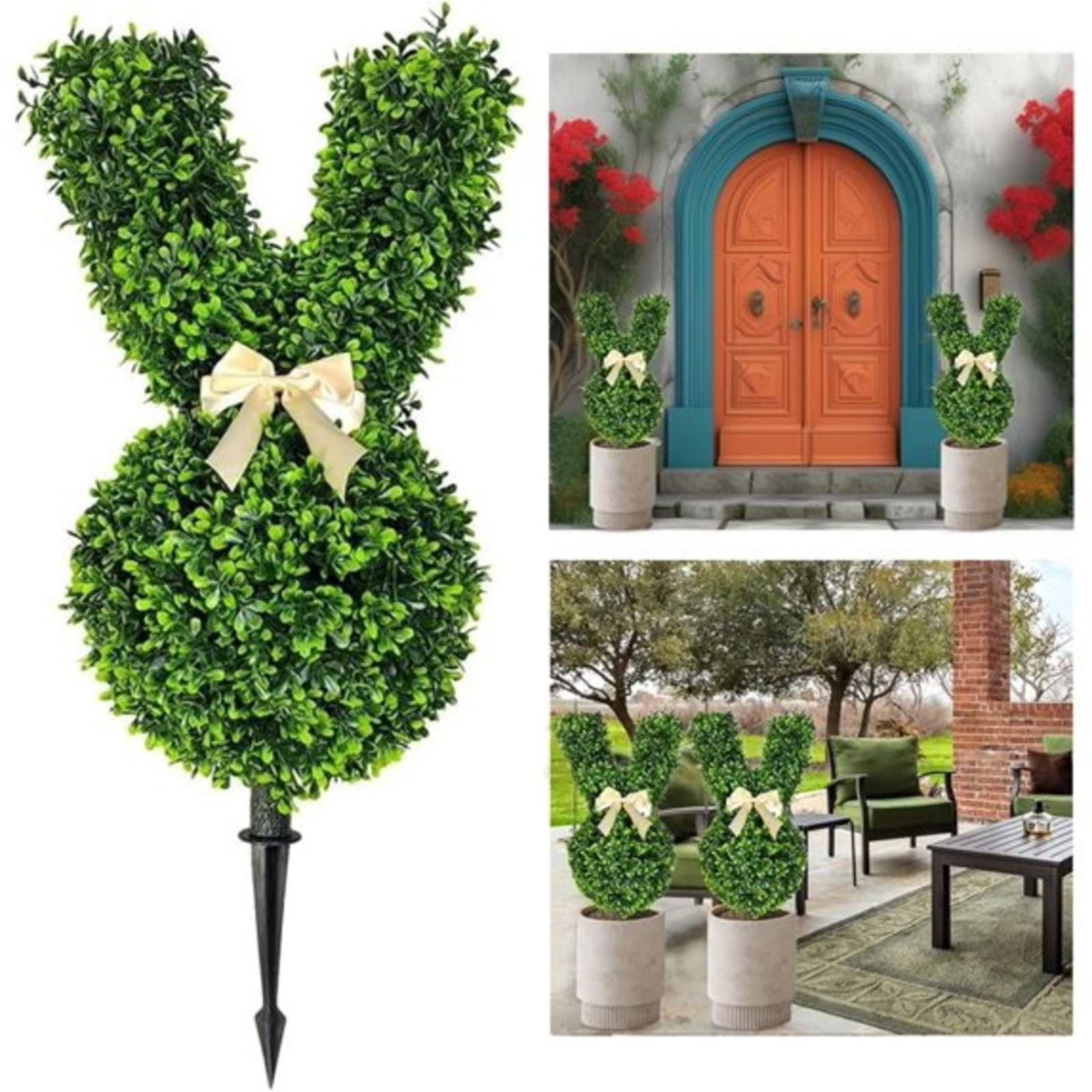 21.65 Inch Green Bunny Shaped Topiary Tree with Ground Spike - Large ...
