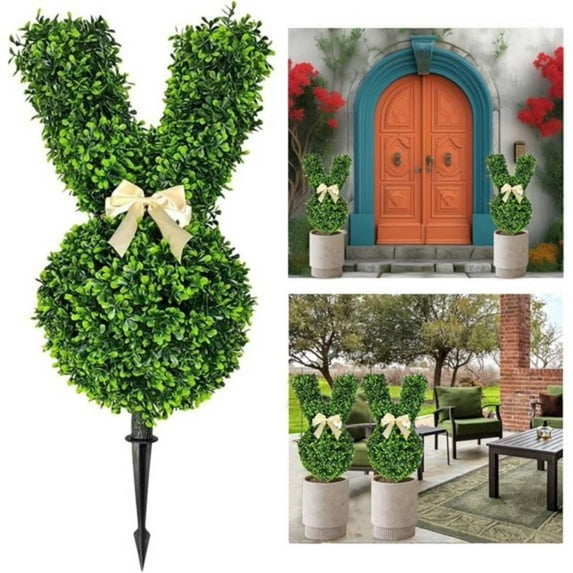 21.65 Inch Green Bunny Shaped Topiary Tree with Ground Spike - Large ...