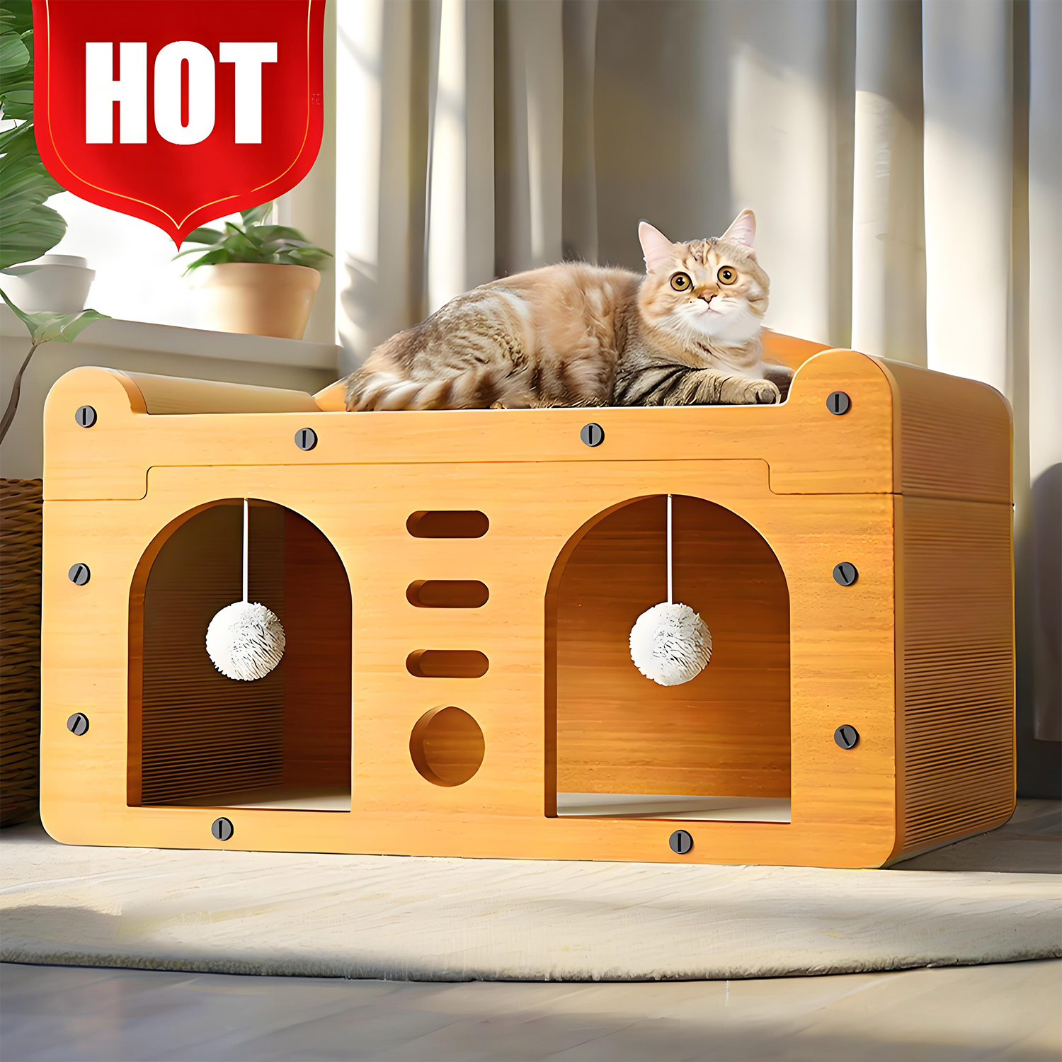 KRKZ 2-Story Cat House - Multi-Level w/Double Grippers, Spacious(Yellow ...