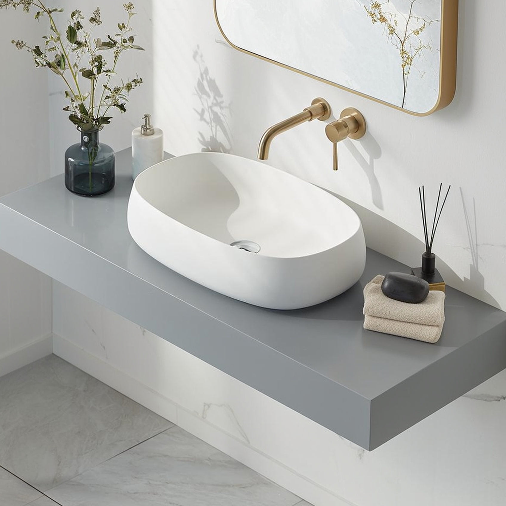 21.65" Long Modern Art Stone Resin Sink, Matte White | Resistant to ...