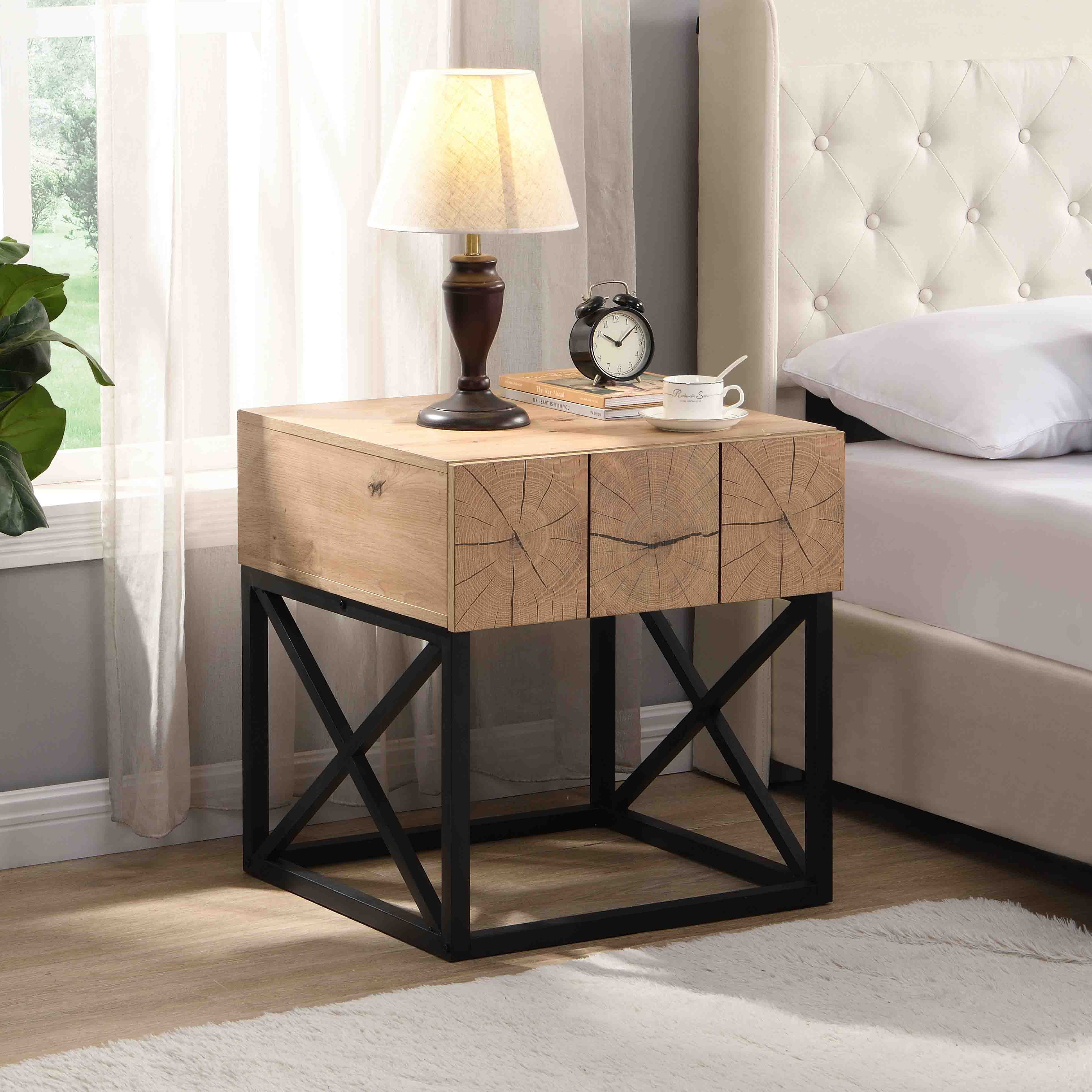 21.65'' Luxury Night Stand with Drawer, Metal and Wood End Table ...