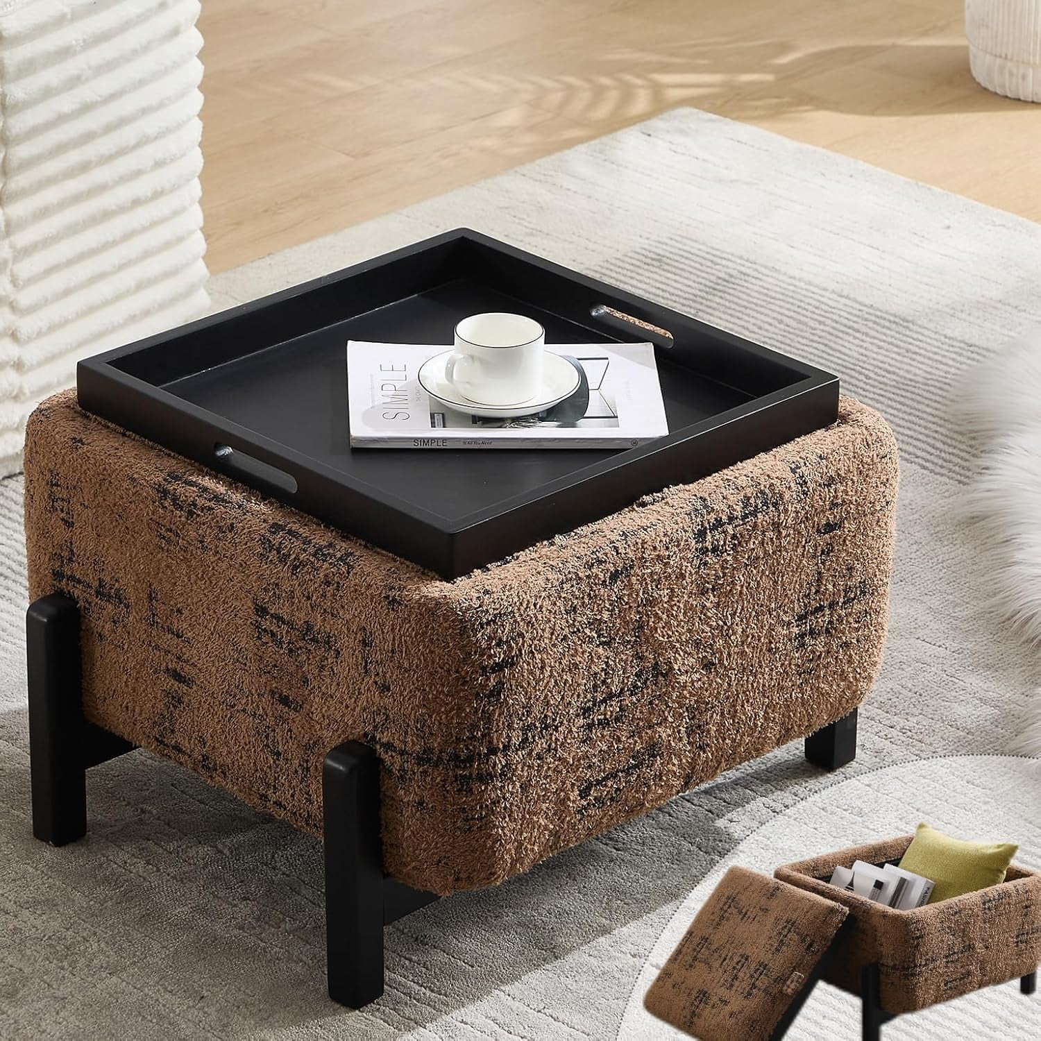 21.65'' Storage Ottoman with Tray, Footstool with Storage Large Load Capacity, Small Foot Rest ...