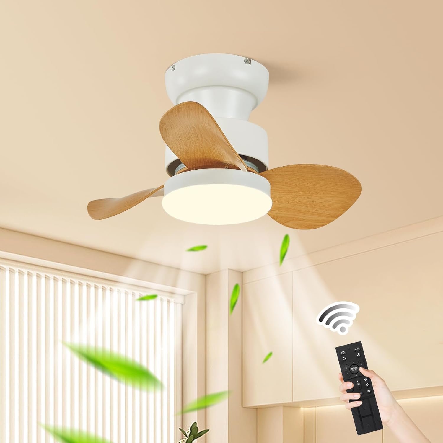21.65 inch Mini Ceiling Fan with Lights and Remote, Small Flush Mount ...