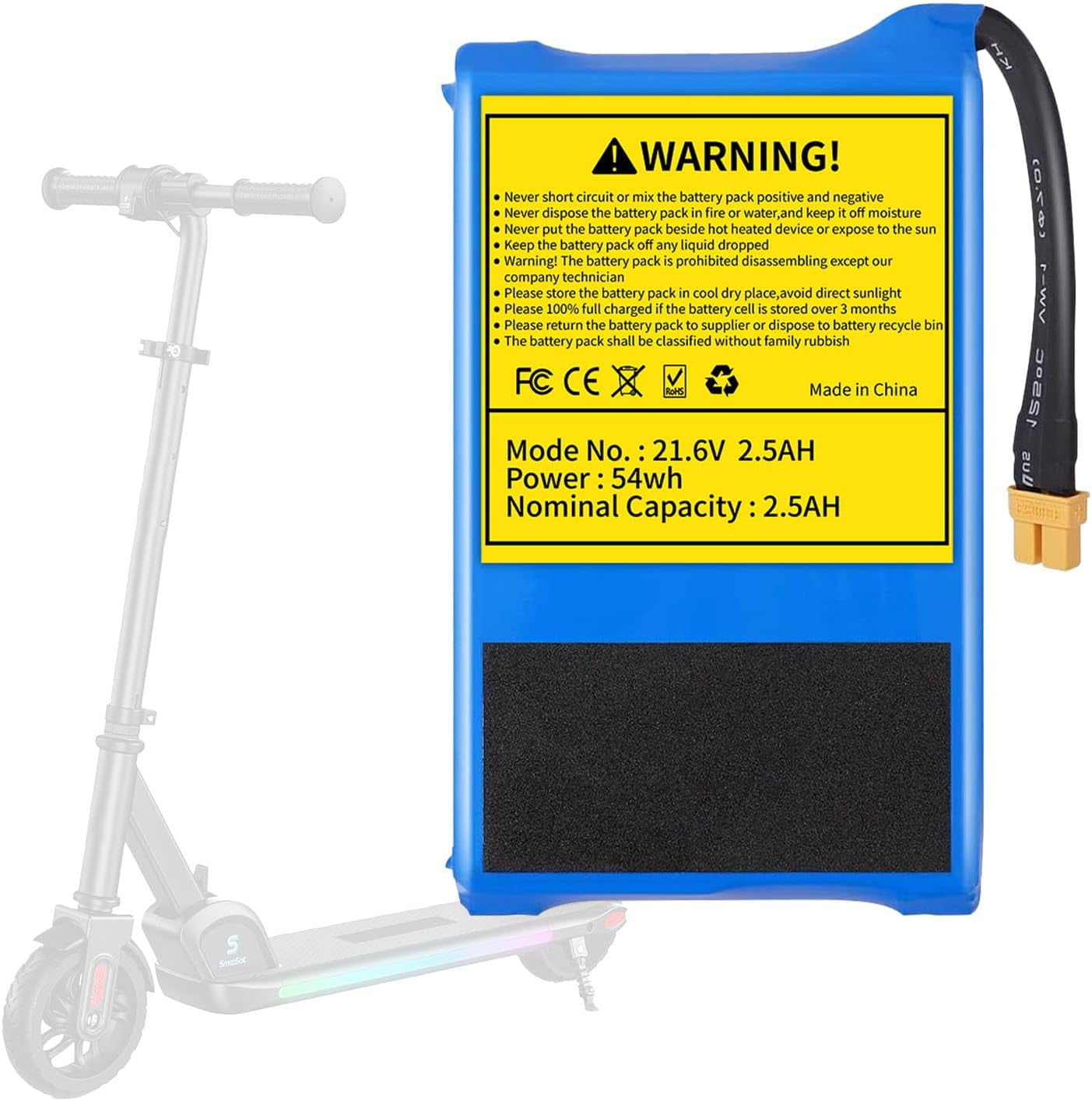 21.6V 2.5Ah Electric Scooter Battery Replacement Compatible with ...