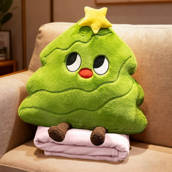 21.6inch Christmas Tree Pillow, Flannel Blanket Combo, Foldable 2-in-1 ...