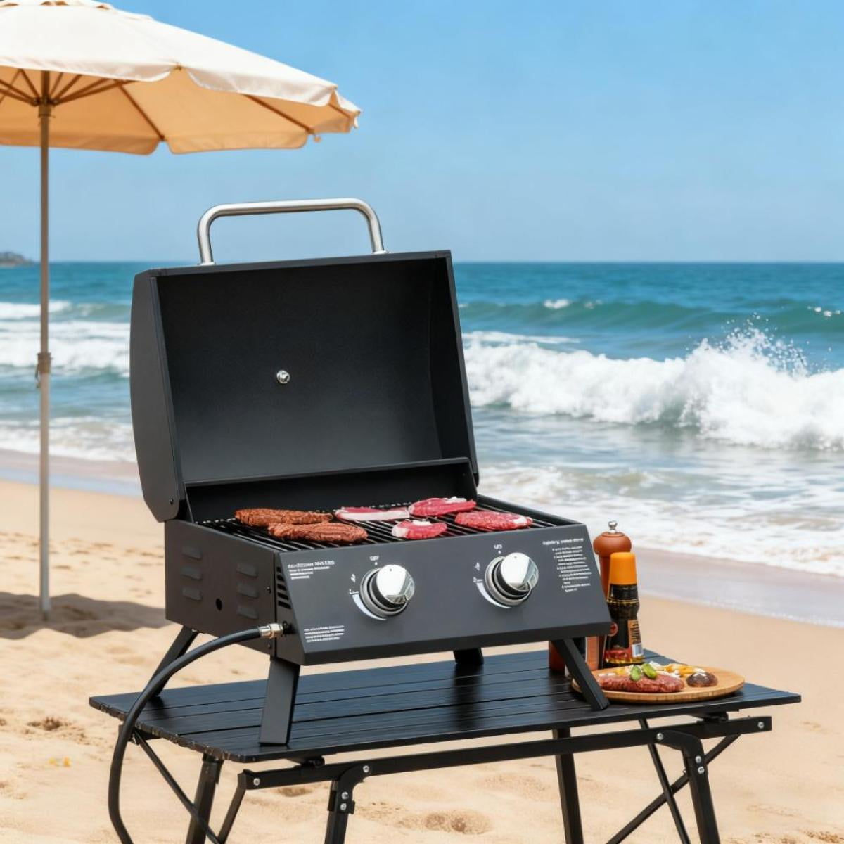 21.75 Inch Portable 2 Burners Camping Charcoal BBQ Grill Freestanding ...
