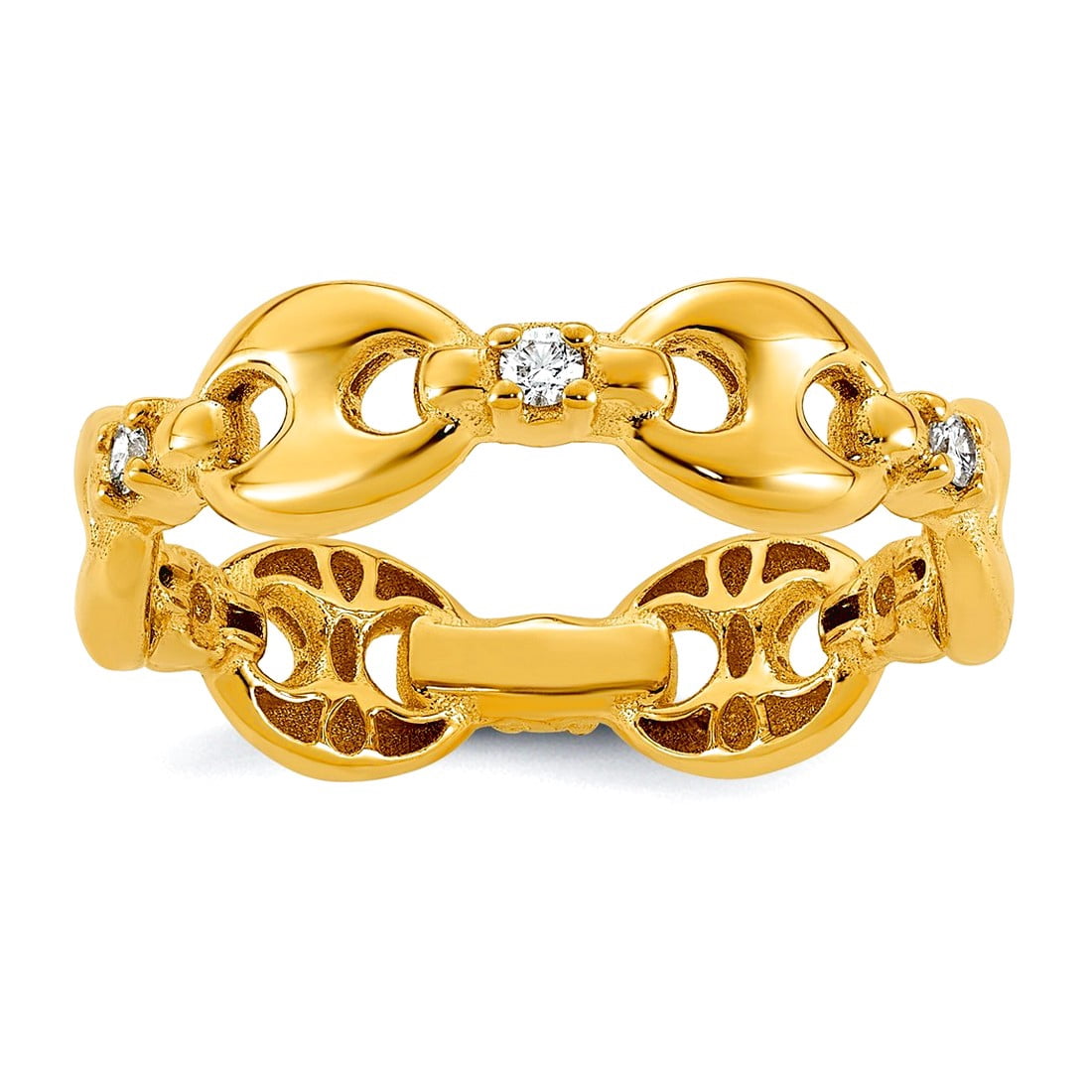 21.76mm 14k Solid Yellow Gold Polished Diamond Mariner Link Size 7 Ring ...