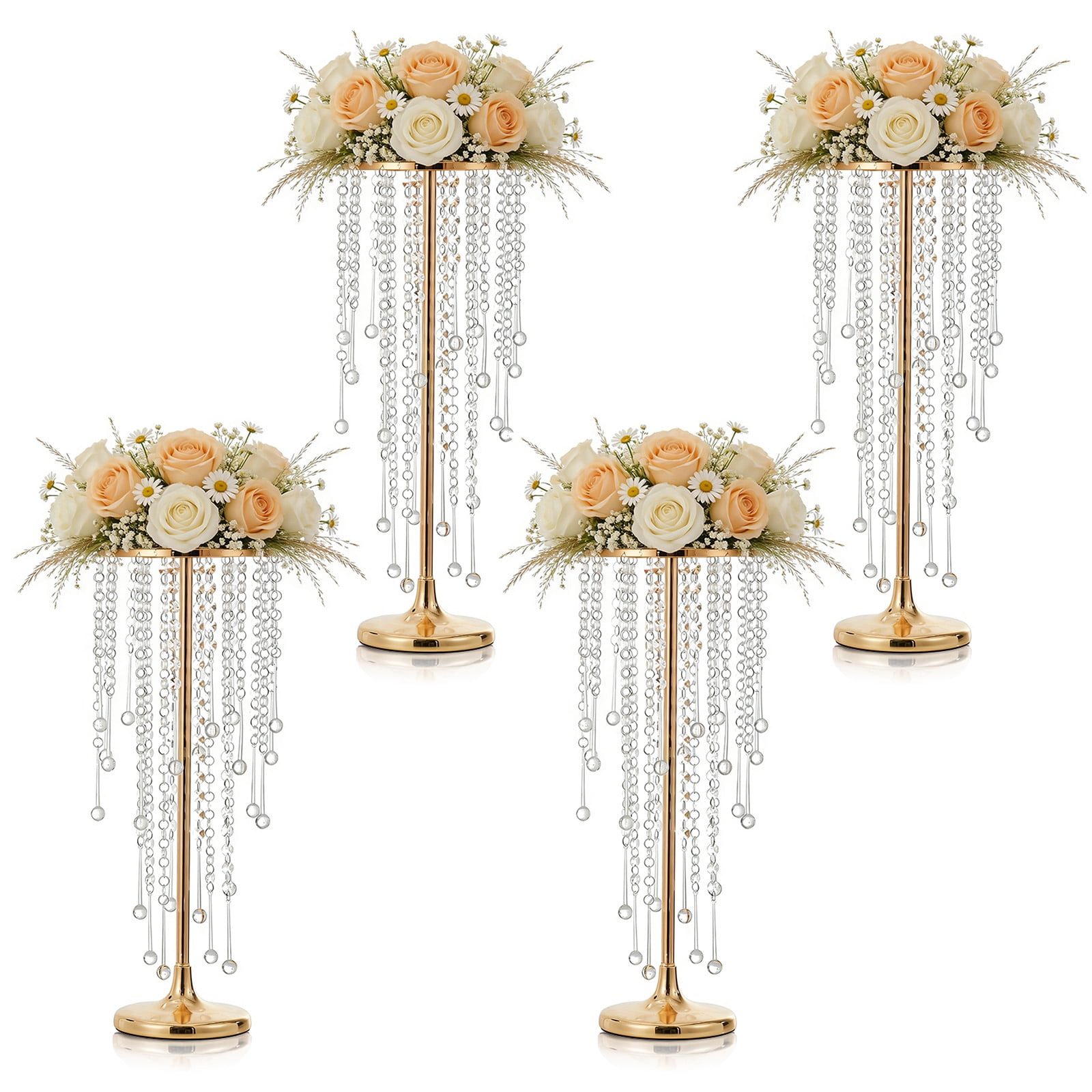 21.7in Elegant Tall Gold Metal Candle Holder Centerpiece with Crystal ...
