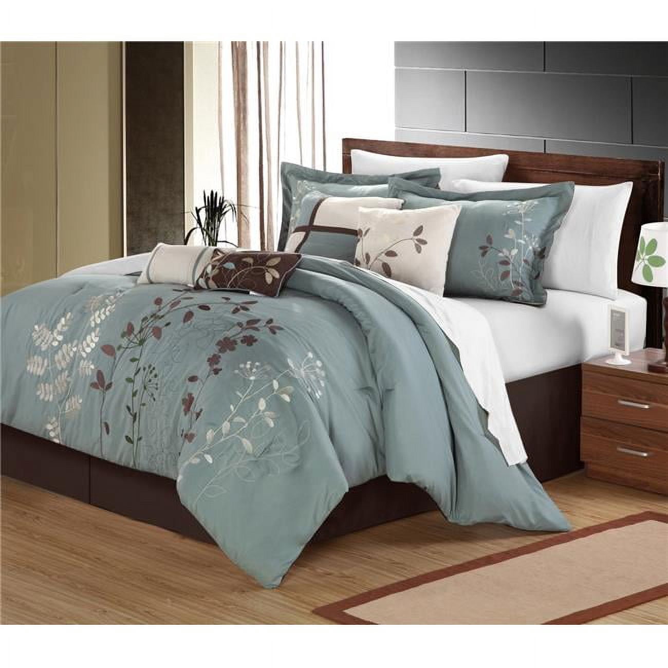 21-82-Q-03-US Bliss Garden 12 Piece Bed in a Bag Embroidered Comforter ...