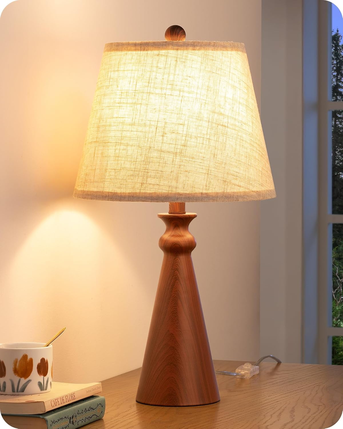 21.85" Boho Table Lamp, Rustic Bedside Water Transfer Red Wood Grain ...