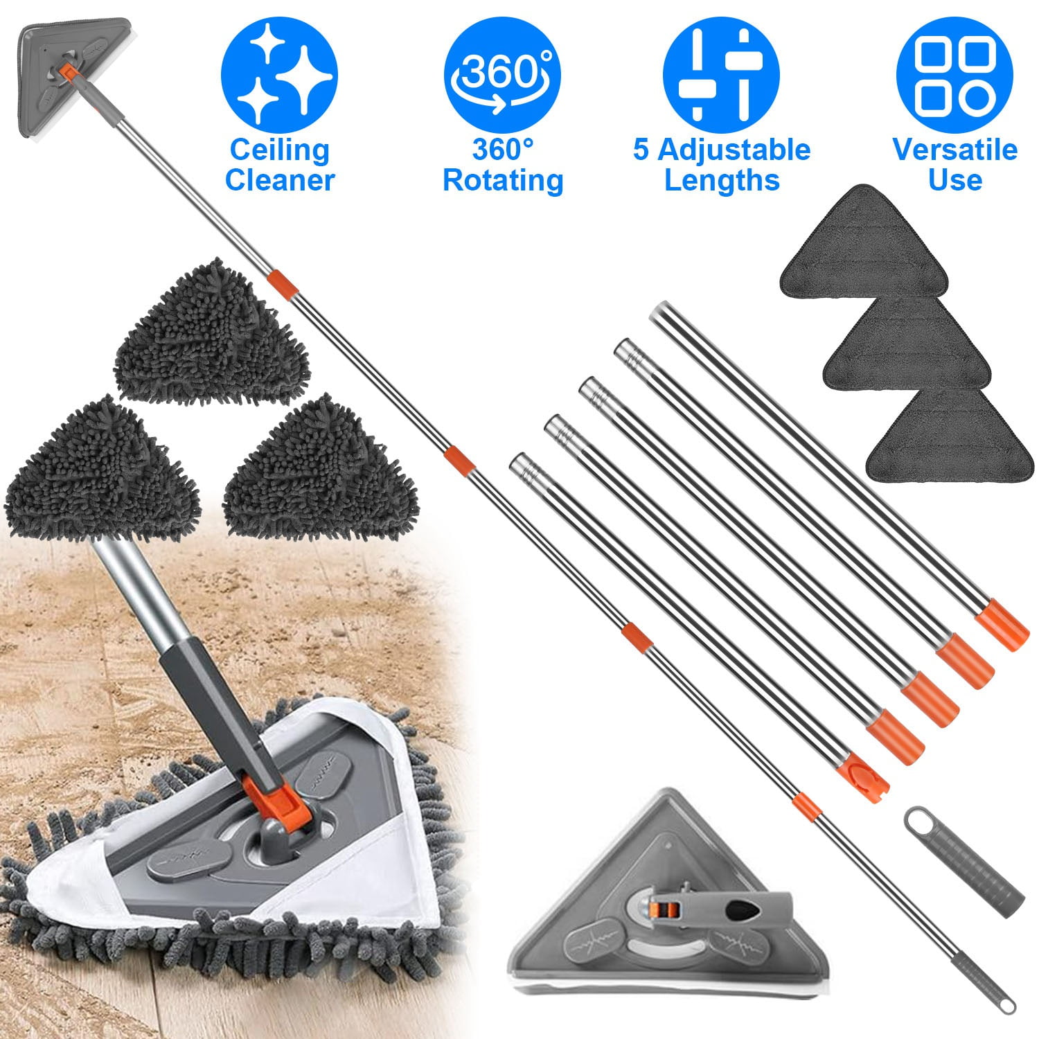 21.85″To 82.68″Length Adjustable Triangle Wall Cleaner Mop,Window ...