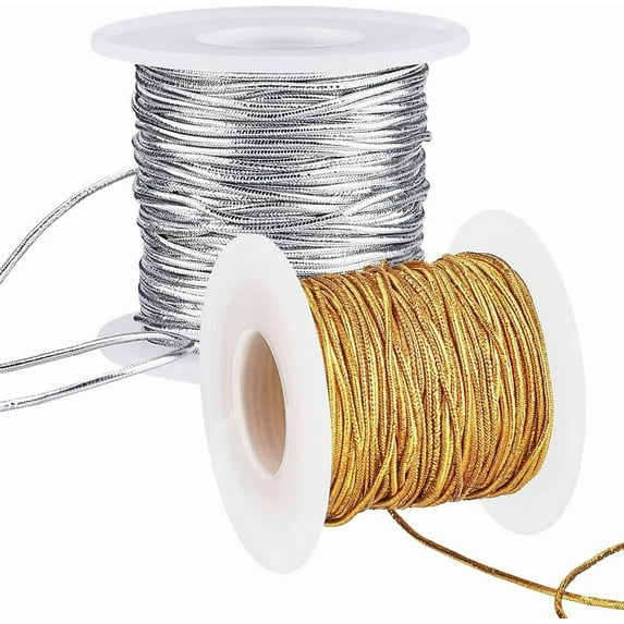 21.87 Yards 1MM Gold and Silver Metallic Elastic Twine Round Cord ...