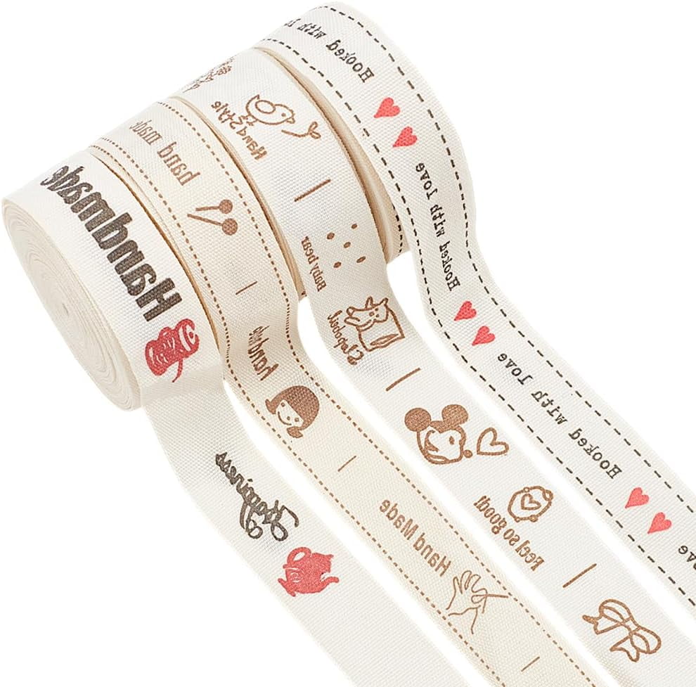 21.8Yards 4 Styles Cotton Printed Ribbon 3/5 inch Wide Labels Sewing ...