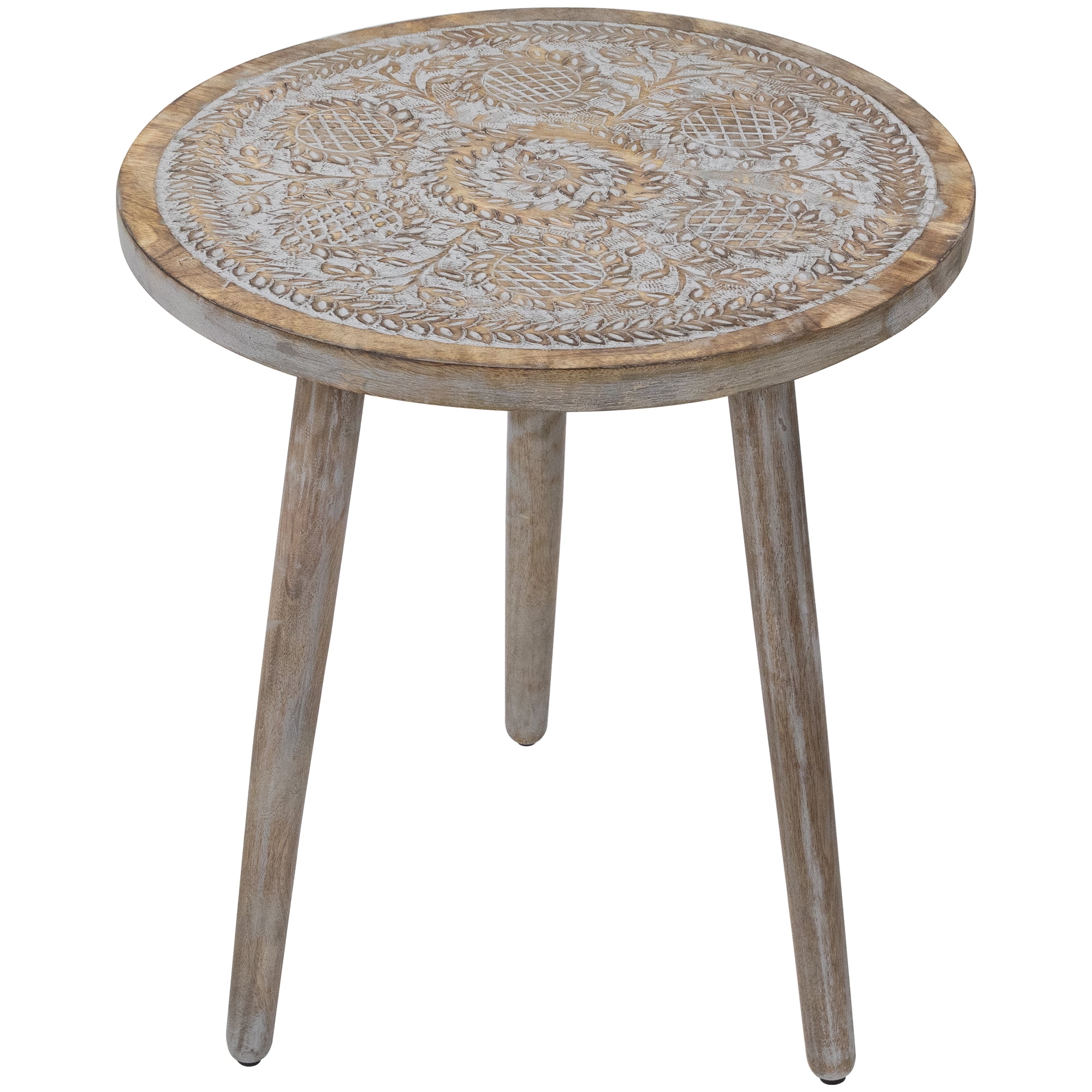 Wooden Side Table Antique Gray Round Tri Leg Side Table - Walmart.com