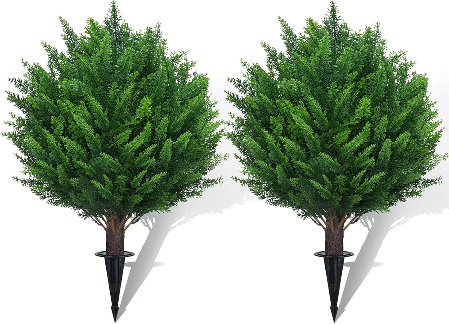 21" Artificial Cedar Topiary Ball Trees with Ground Spike Set of 2 - UV ...