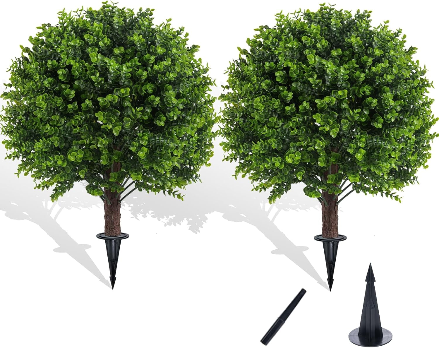 21" Artificial Cypress Topiary Outdoor Plants with Spike, 2 Pack Faux ...