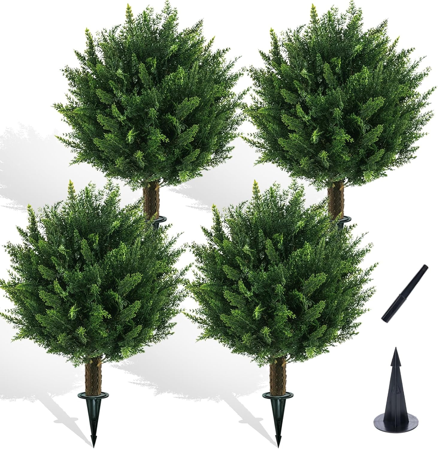 21" Artificial Cypress Topiary Outdoor Plants with Spike, 4 Pack Faux ...