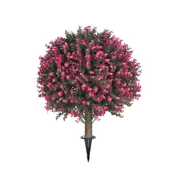 21" Artificial Rose Boxwood Topiary Ball Bush for Outdoor with Ground ...