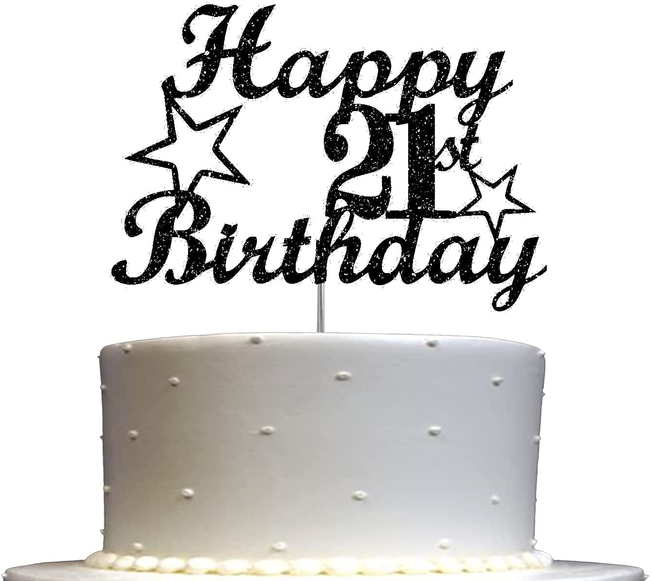 21 Birthday Black Glitter Cake Topper, 21st Party Decoration Ideas ...