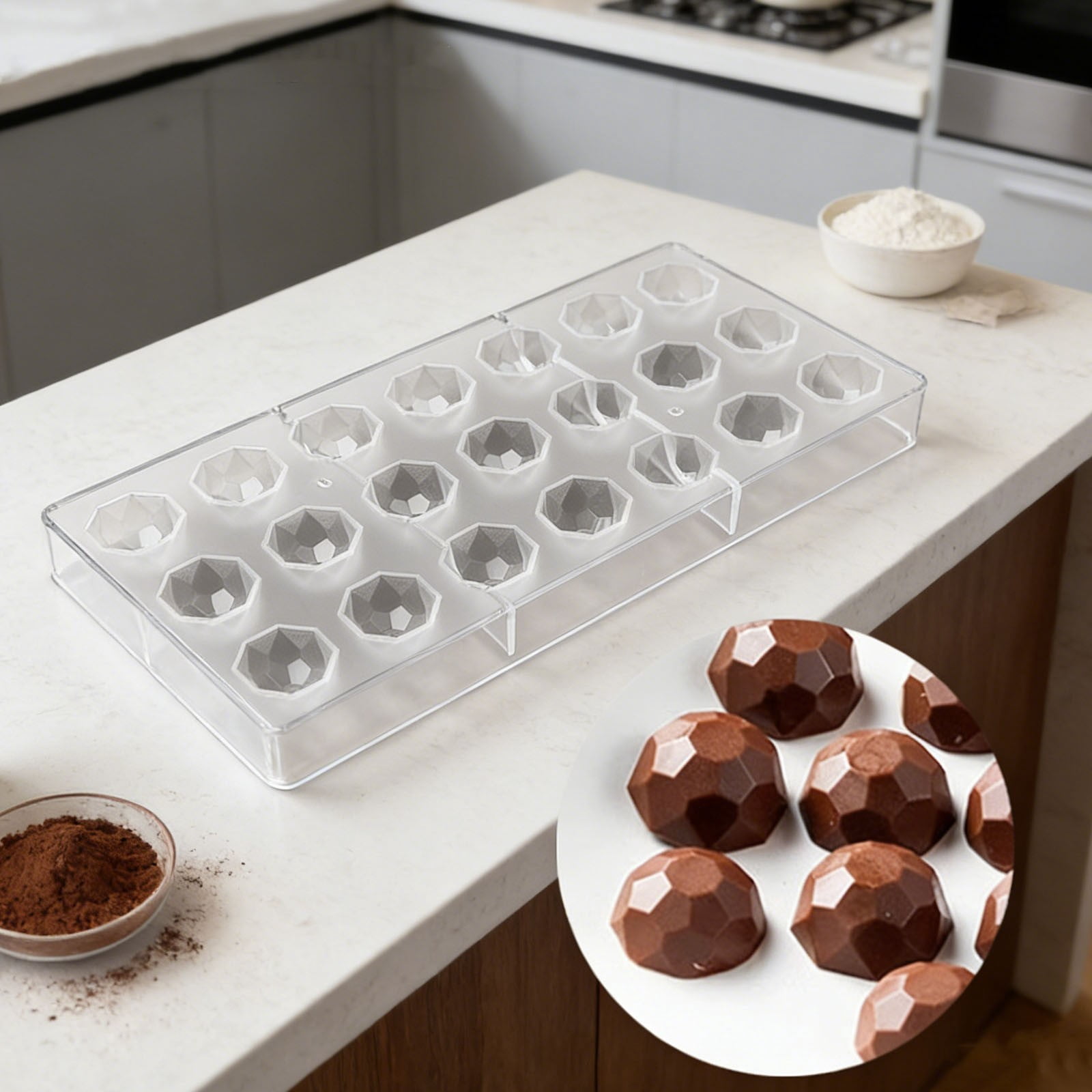 21-Cavity Chocolate Mold, Semi-Circular Prism Soccer Chocolate Mold ...