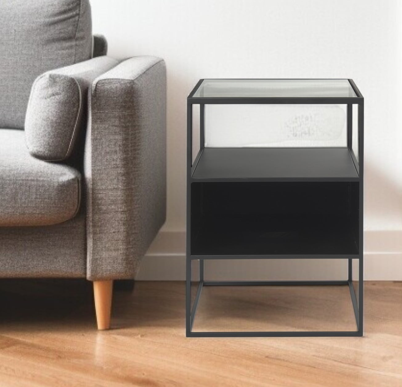 HomeRoots 604465 21 in. Clear & Black Glass & Metal Square Frame End ...