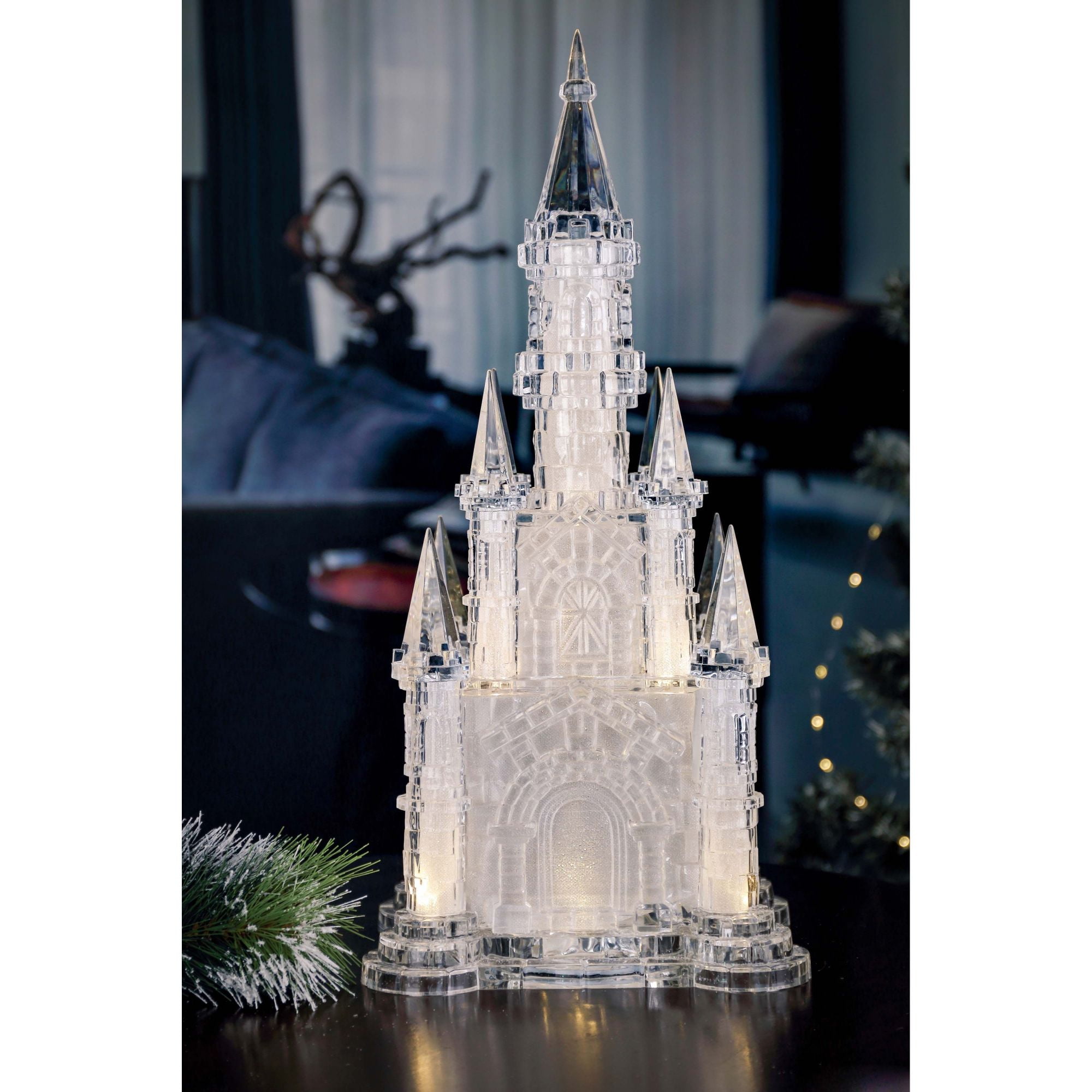 21" Clear and Gold Glitter Large Castle LED Lighted Table Decor ...
