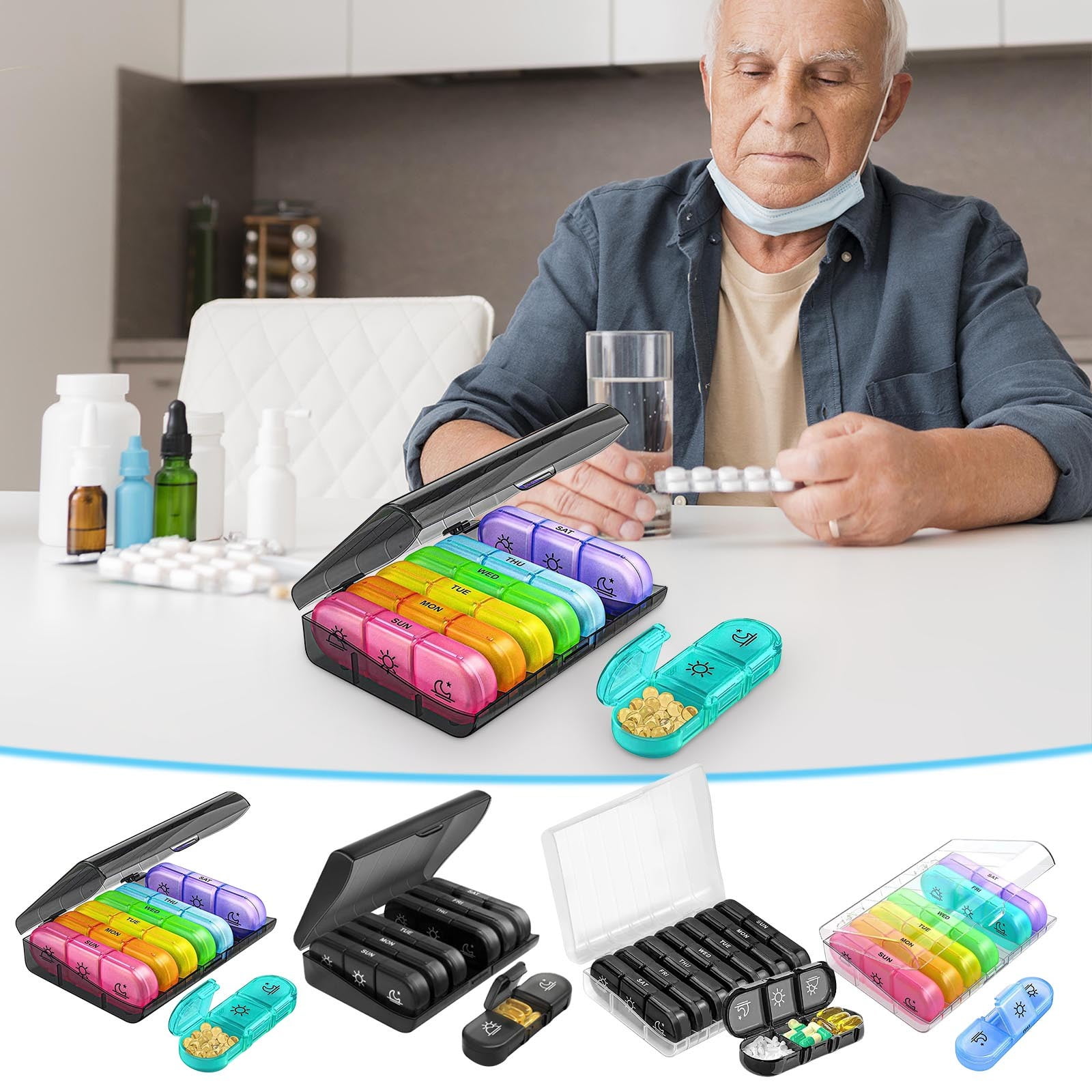 21 Compartment Weekly Pill Organizer with Sealed Lids - 7 Day AM/PM ...