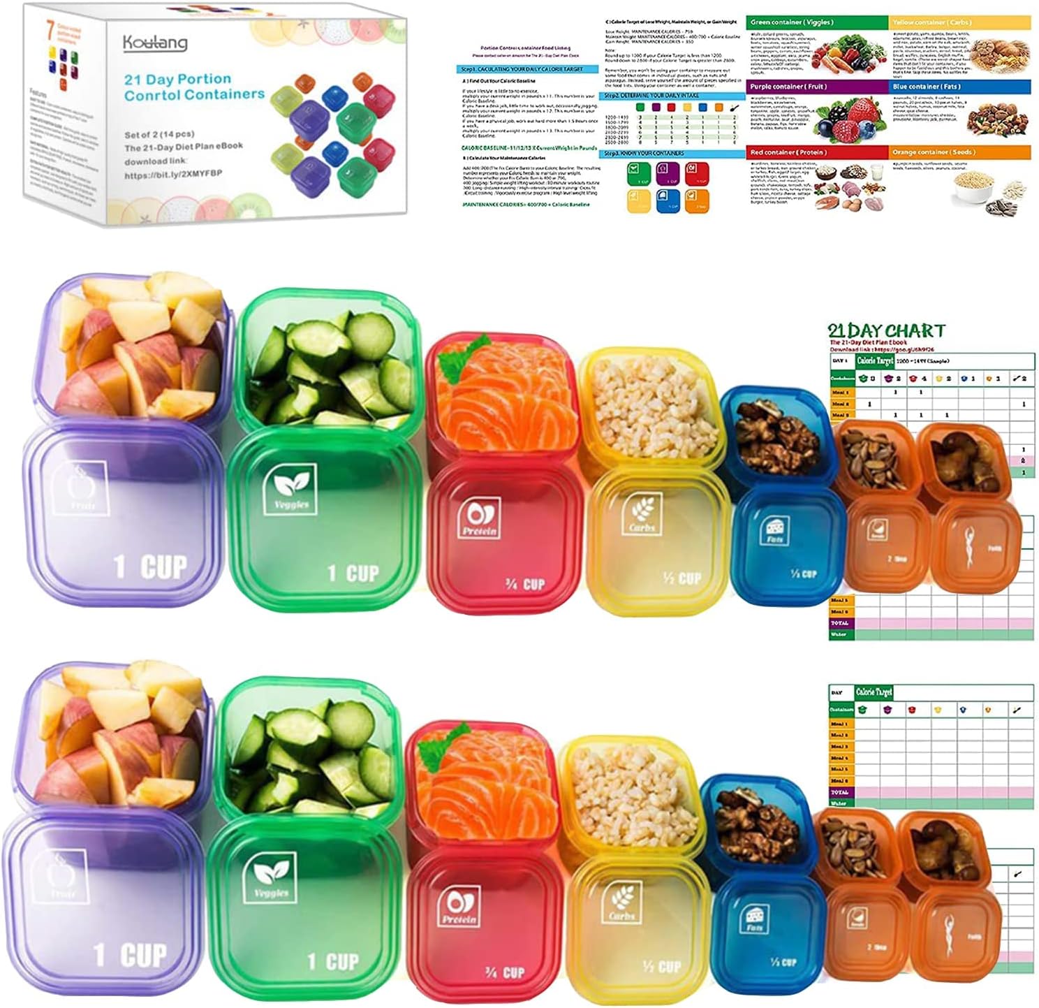 21 Day Portion Control Container kit - 14 Pieces - Walmart.com