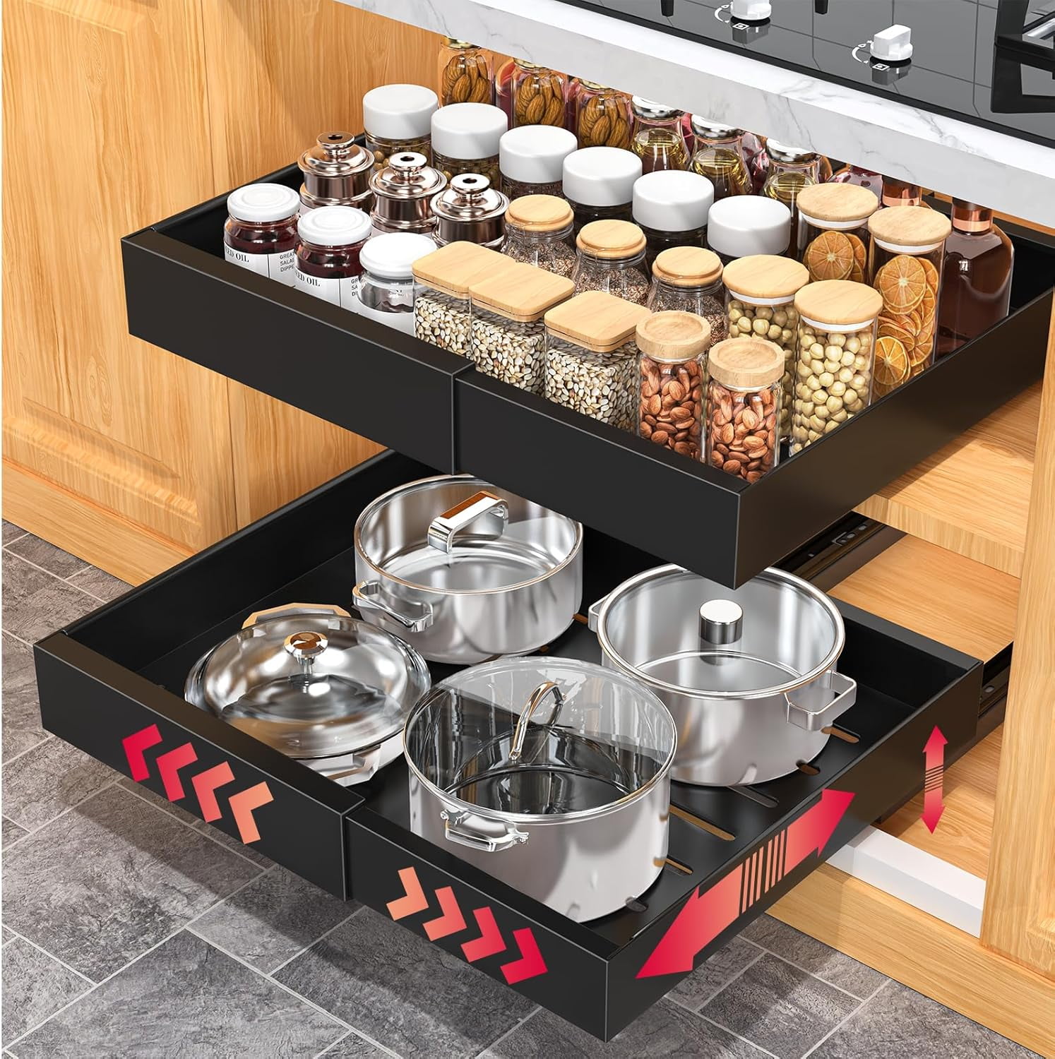 21"Deep 2Pack Expandable Pull Out Cabinet Organizers,Adjustable Width ...