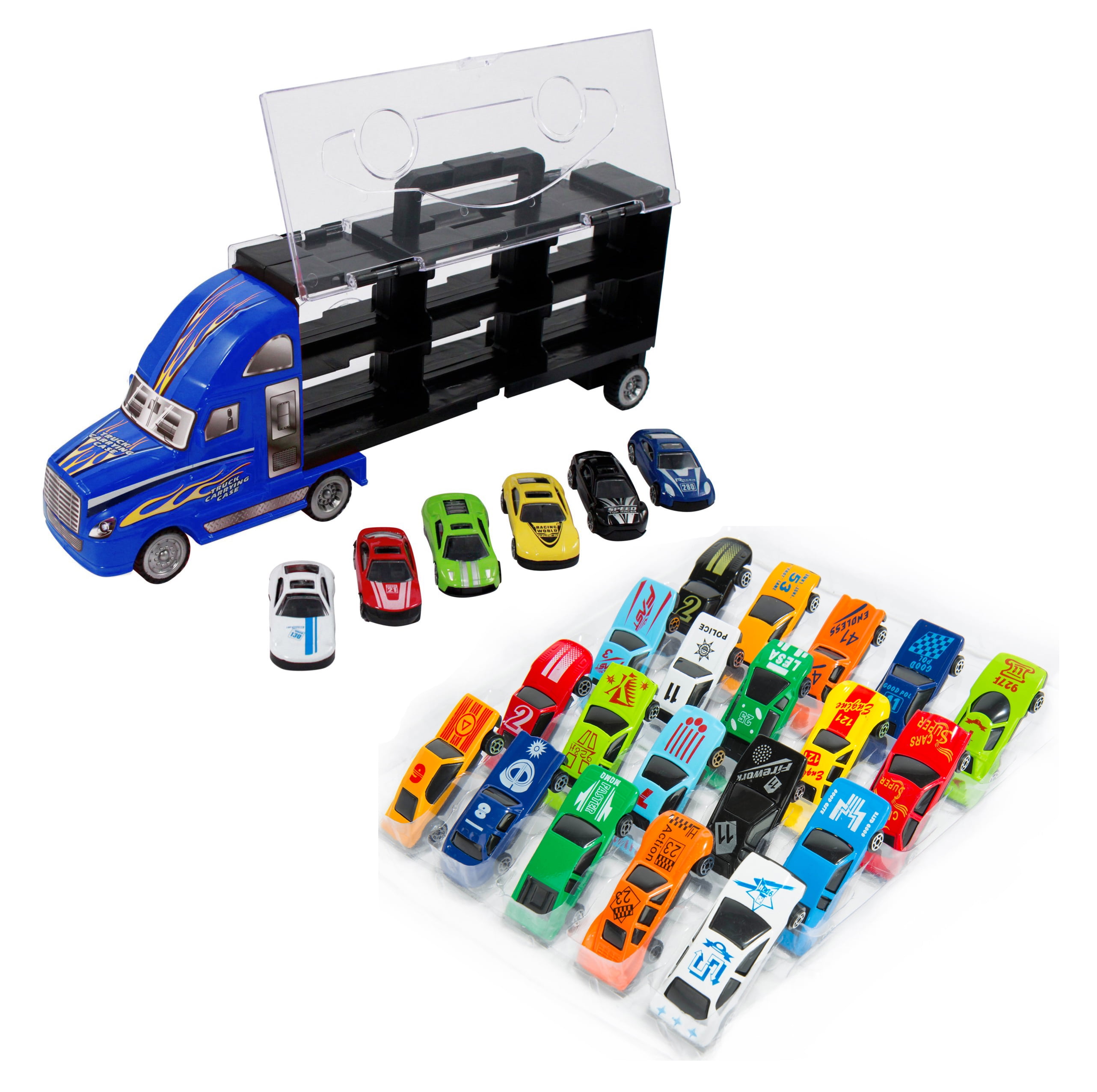 21 Diecast sports car plus Semi Trailer Truck Carrier - Walmart.com