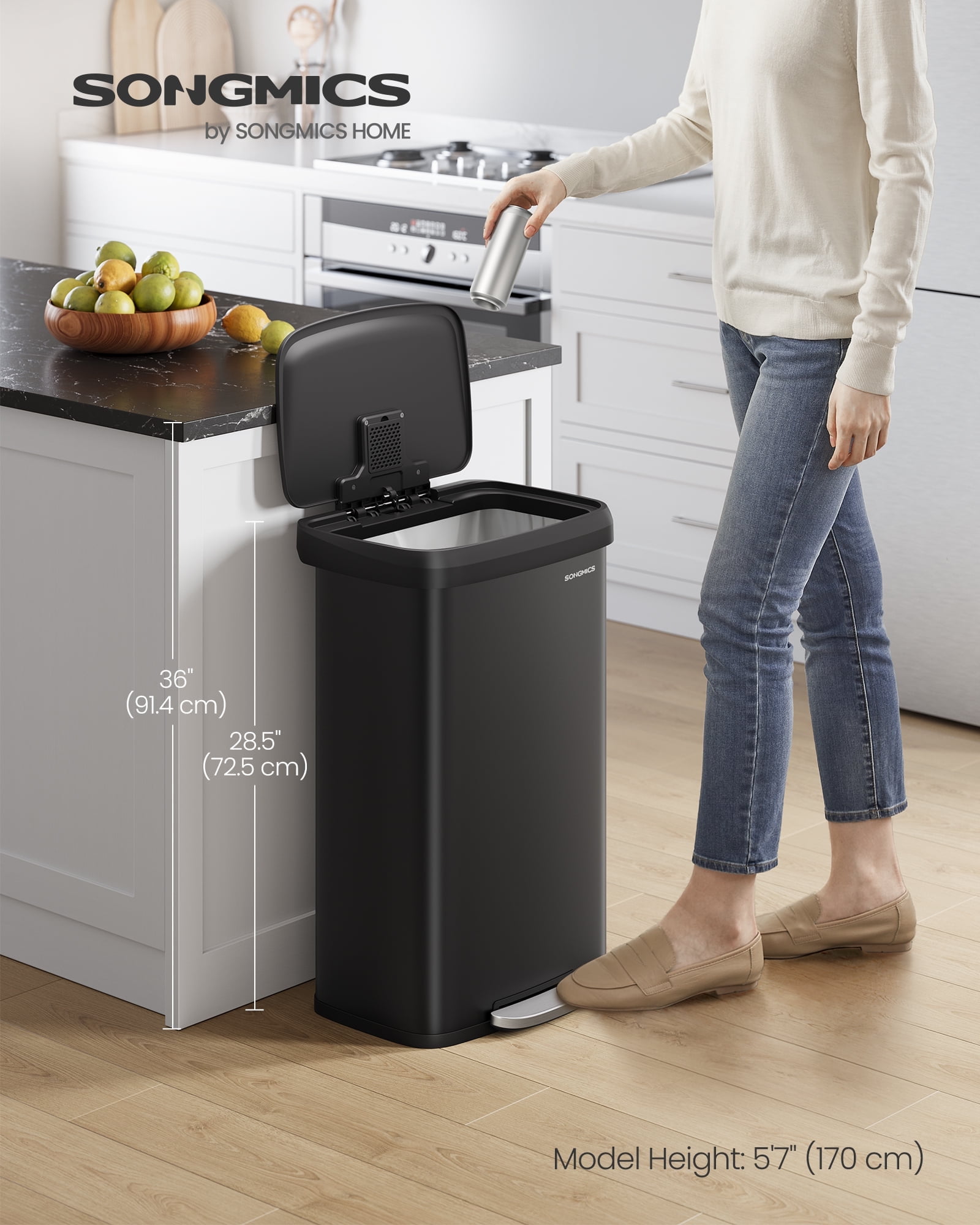 21-Gallon Stainless Steel Trash Can - Large Kitchen Bin with Odor ...
