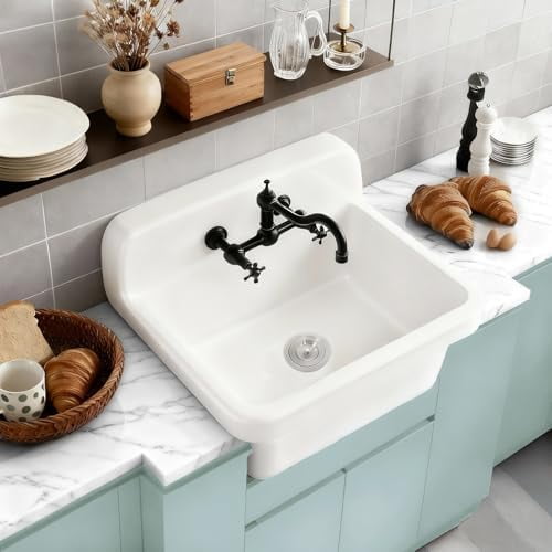 21 Inch Ceramic Wall Mount Utility Sink, Farm Style, High Back Wall ...