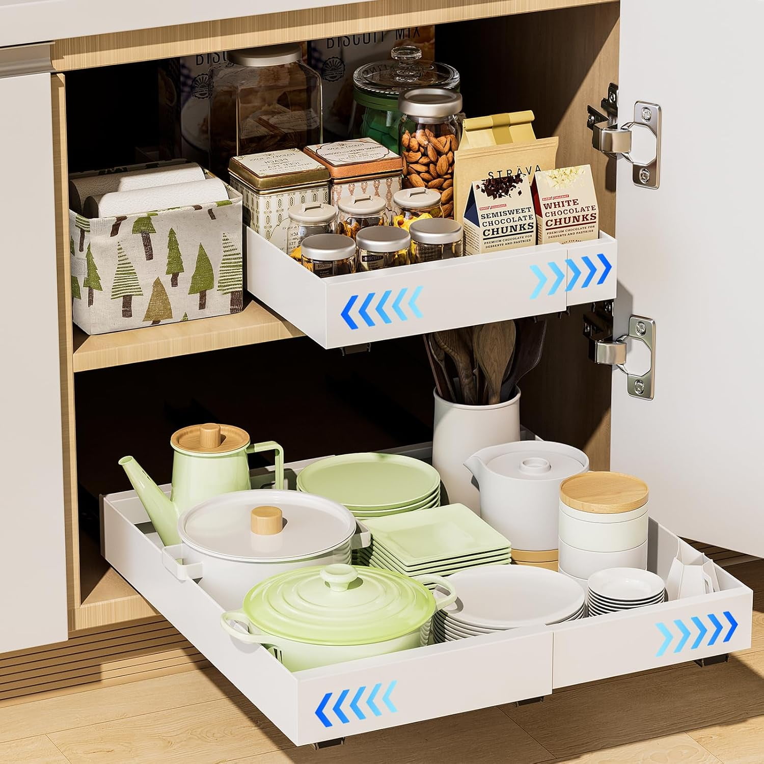 21 Inch Deep Pull Out Cabinet Organizer, Expandable Slide Out Drawers ...