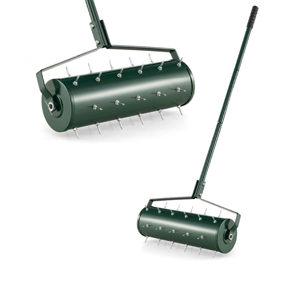 21 Inch Heavy Duty Lawn Aerator Roller, Rotary Push Tine Spikes for ...