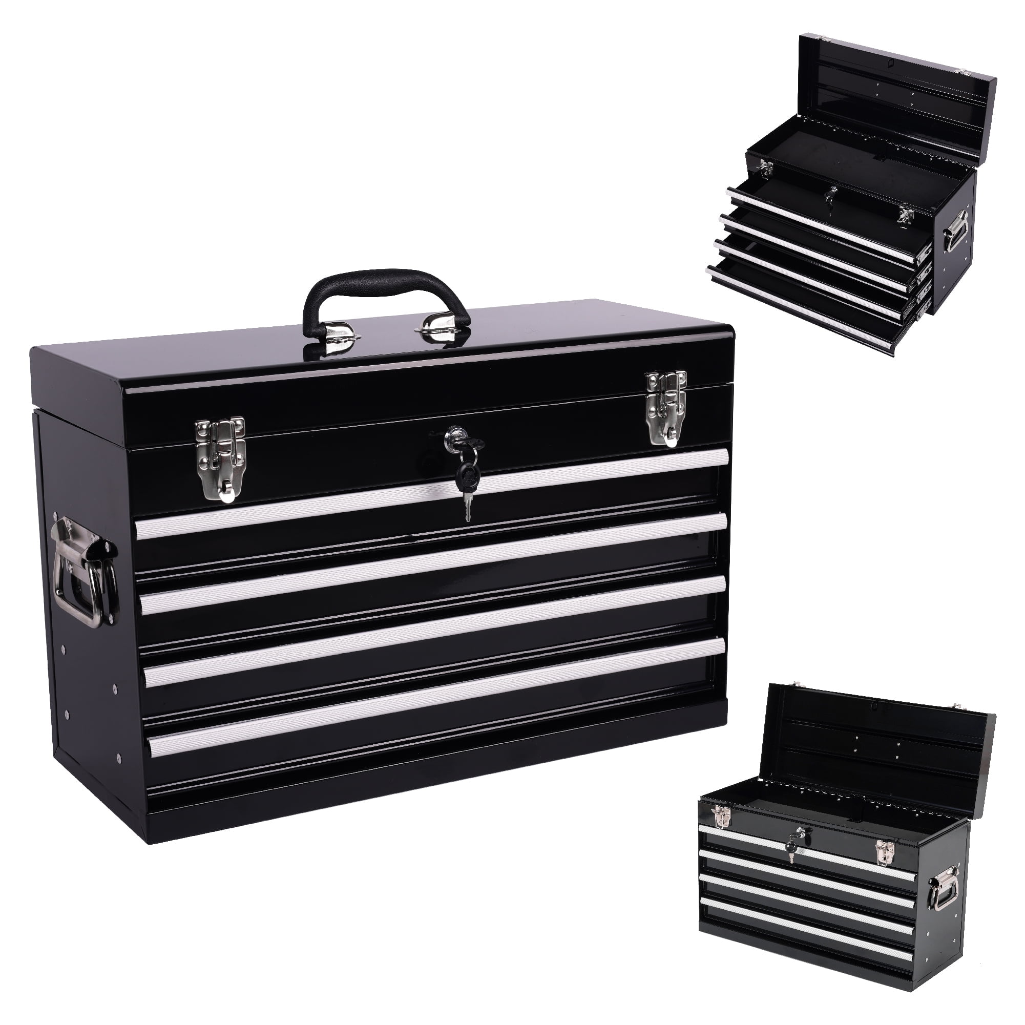 21 Inch Heavy-Duty Metal Tool Box with 4 Drawers, Portable Tool Chest ...