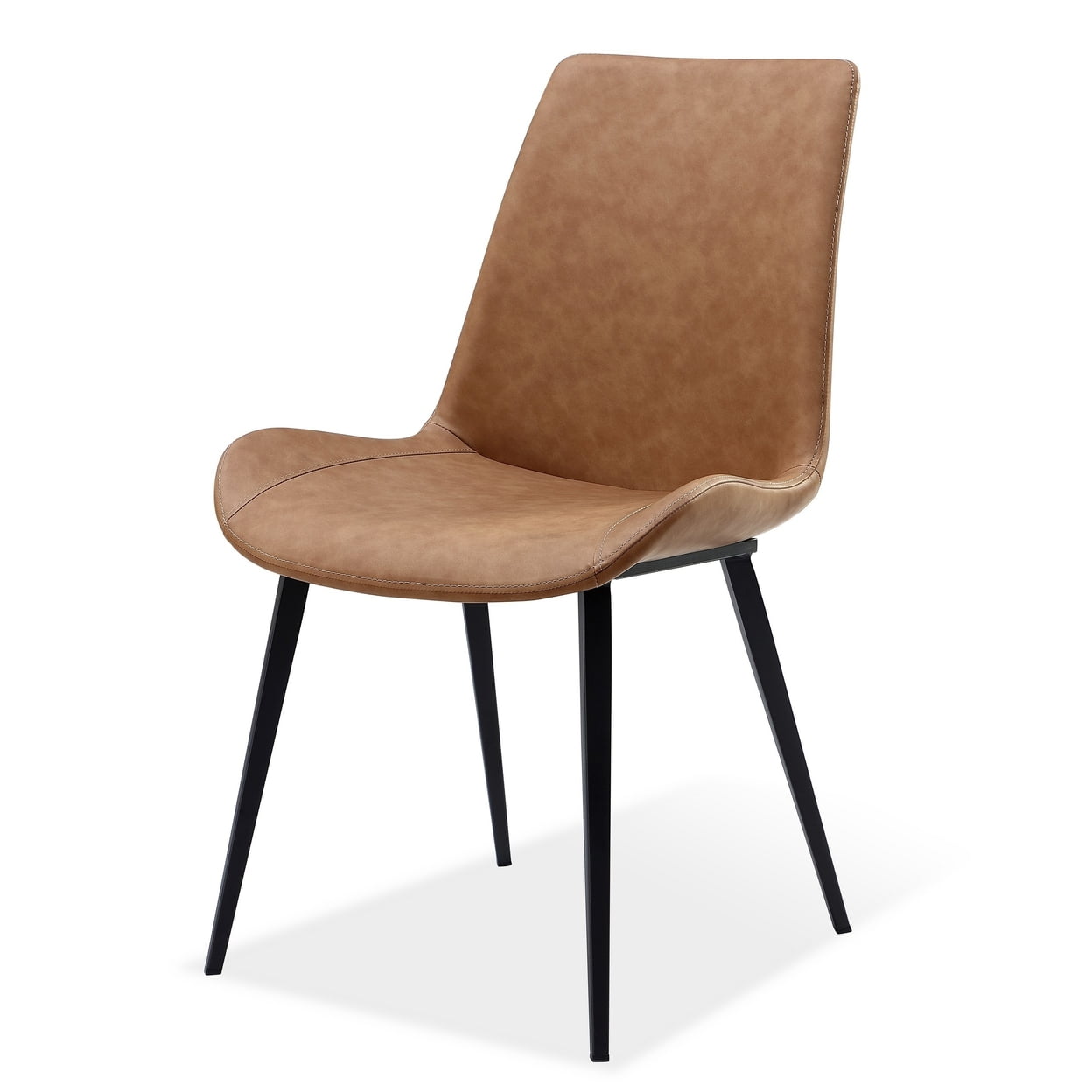 21 Inch Set of 2 Dining Chairs, Brown Faux Leather, Angled Black Steel ...