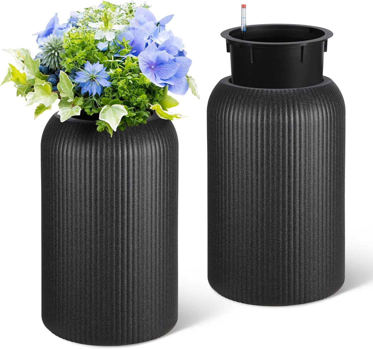 21 Inch Tall Round Planters Set of 2 with a Water Level Monitor, Self ...