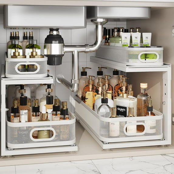 21 Inch Under Sink Organizer Set Of 2 With Mesh Pull Out Drawers White ...