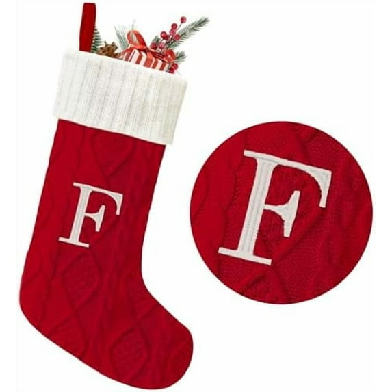 21 Inches Knitted Christmas Stockings with Initials, Large Red Custom ...