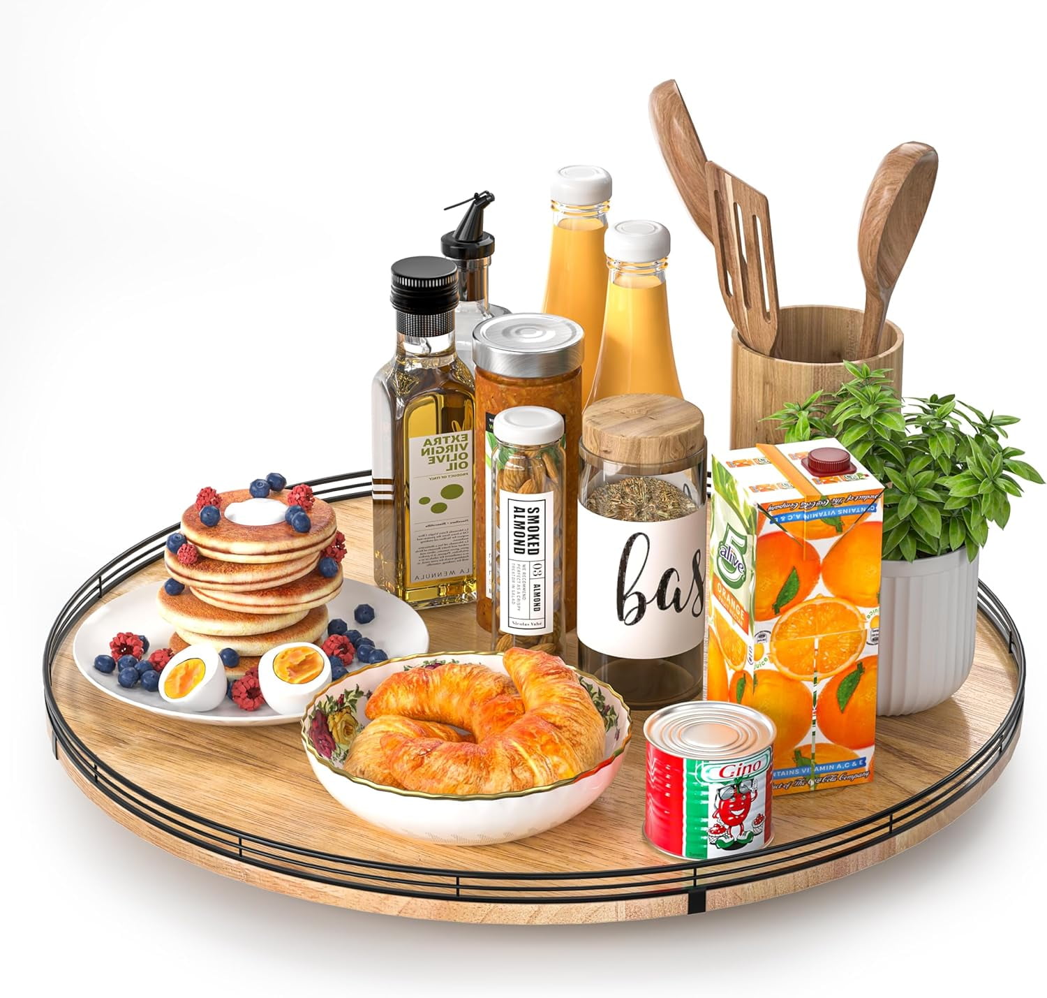 21" Lazy Susan Oak Wood Turntable Organizer for Cabinet, Round Wooden Large Lazy Susan ...